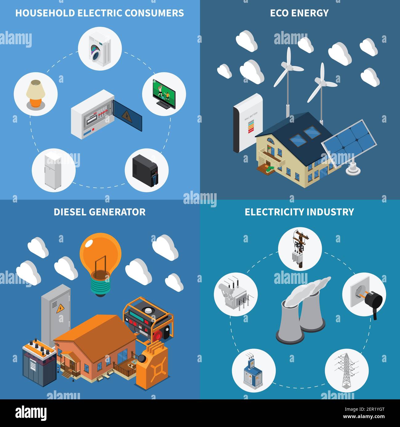 Electricity household consumption supply eco energy and diesel power ...