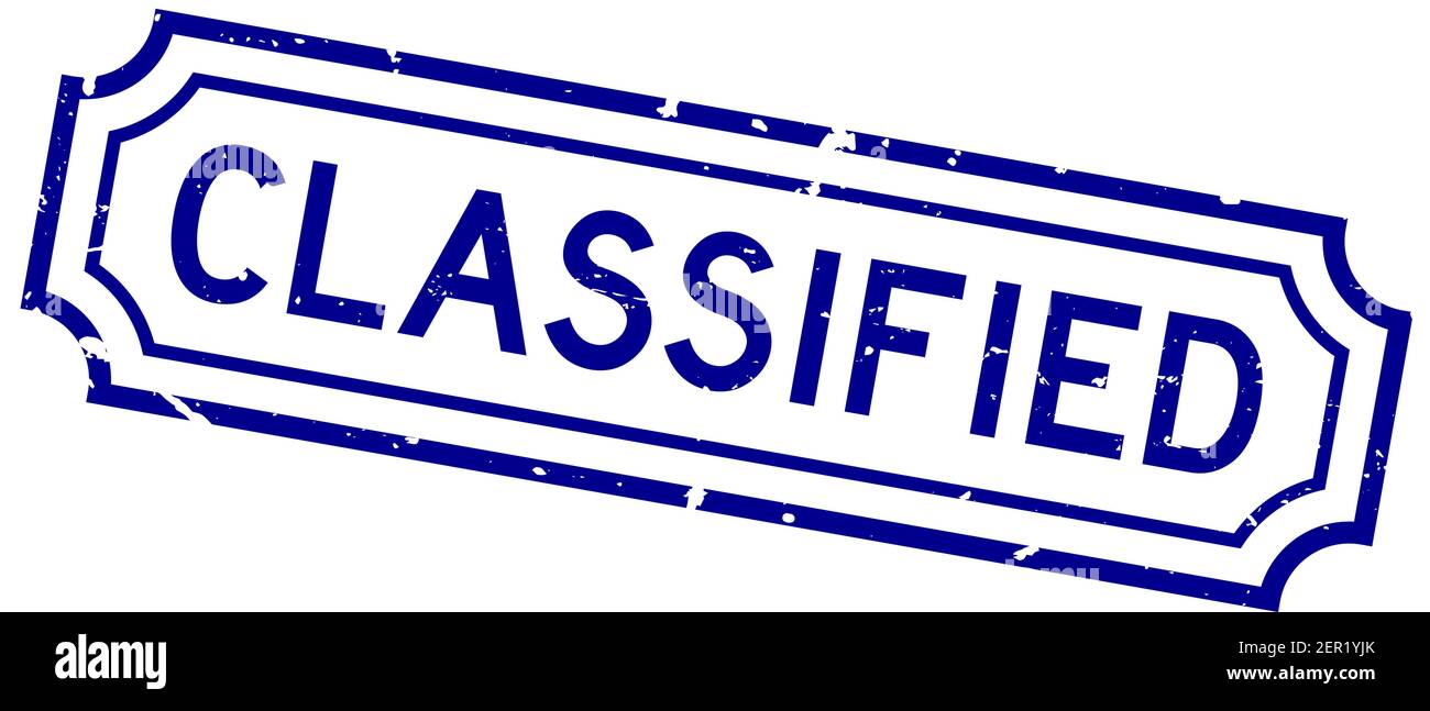 Grunge blue classified word rubber seal stamp on white background Stock ...