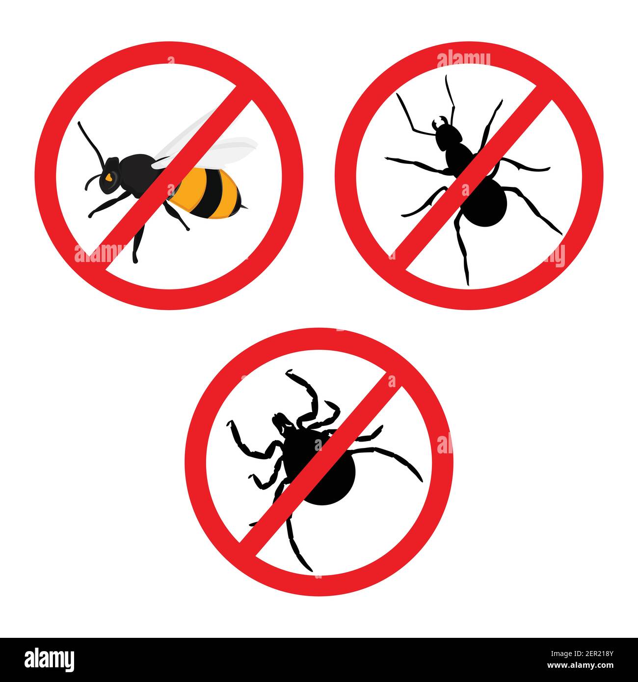 Vector illustration insect prohibition sign. Mite, bee and ant Stock ...