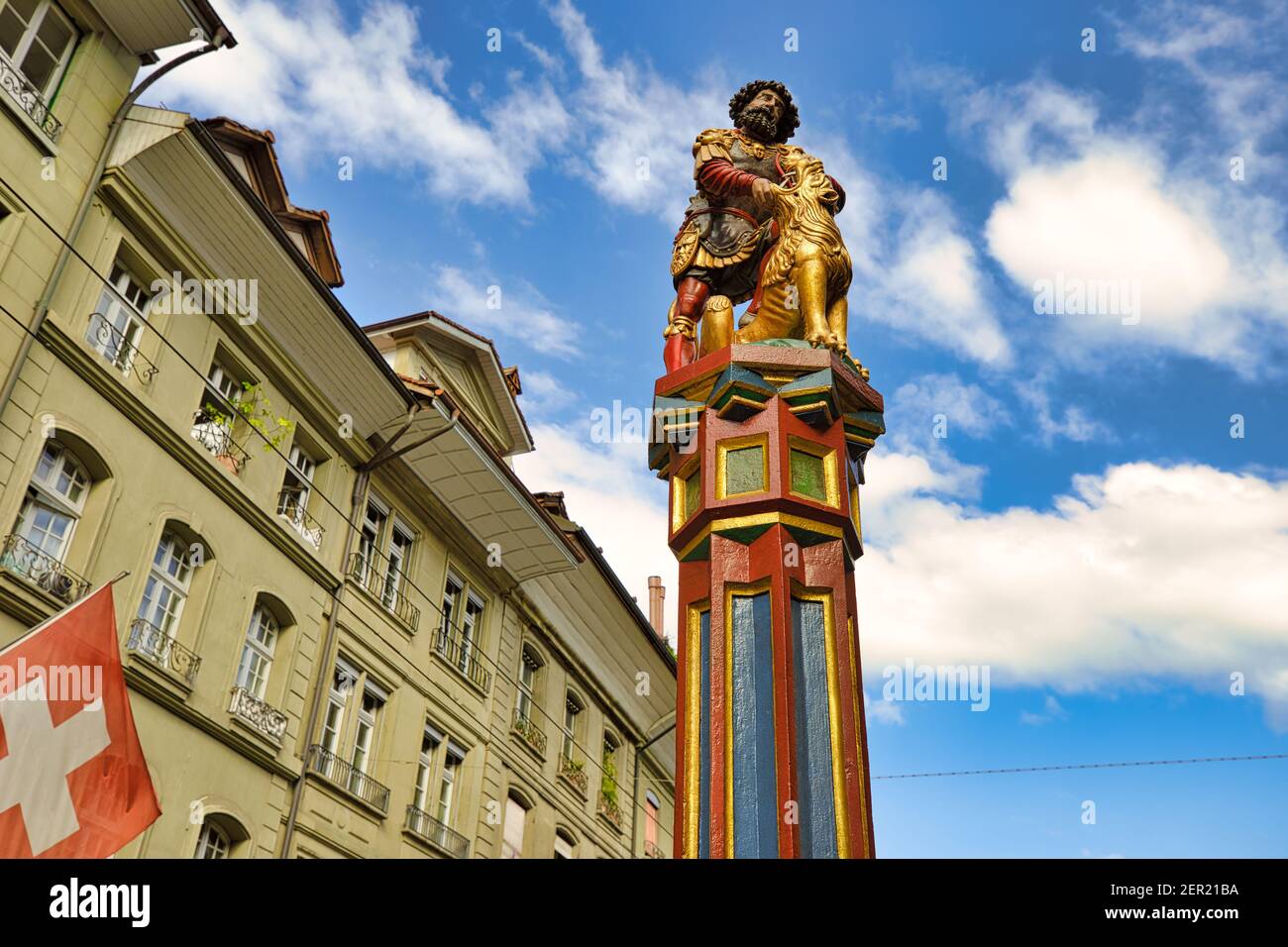 Bern, Switzerland - Aug 23, 2020: Fountain statue of Samson killing ...