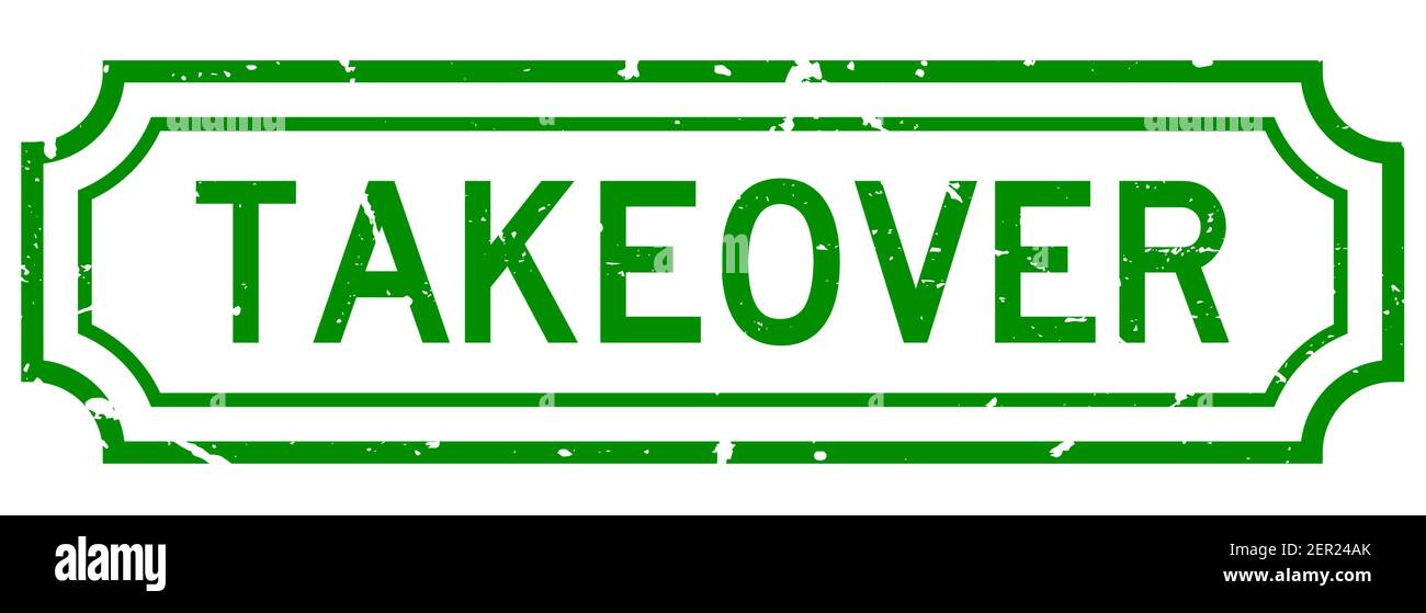 Grunge green takeover word rubber seal stamp on white background Stock ...