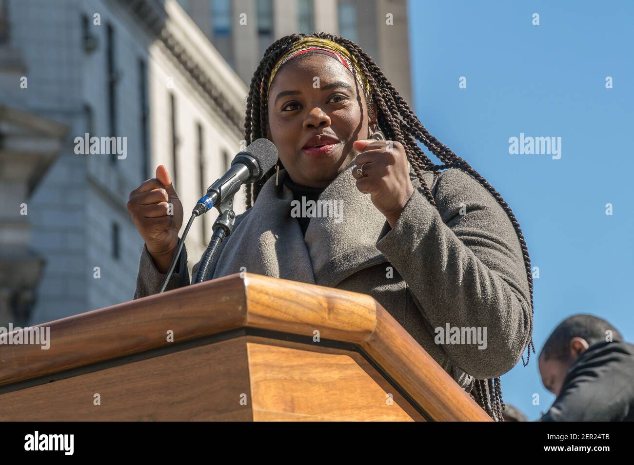 Brooklyn NAACP President L. Joy Williams speaks during a rally to ...