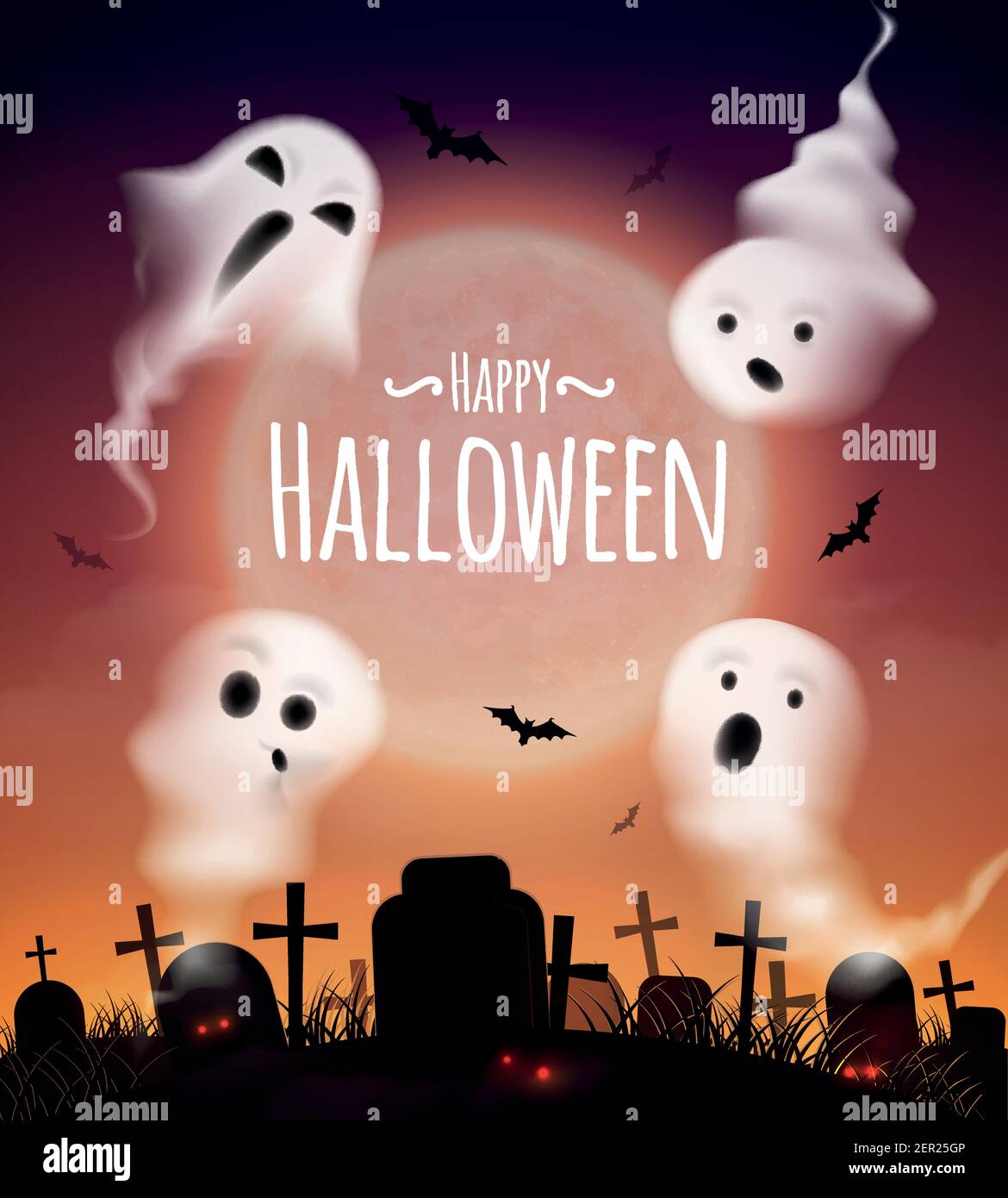Happy halloween celebration realistic poster with 4 ghosts floating ...