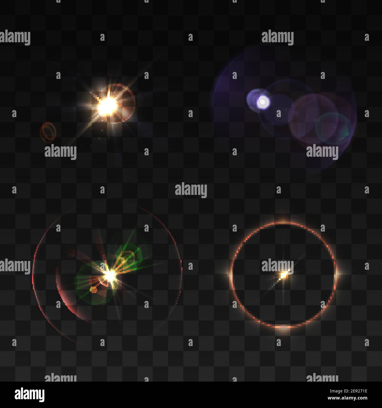 Lens beams and sparkle realistic colored set isolated Stock Vector ...