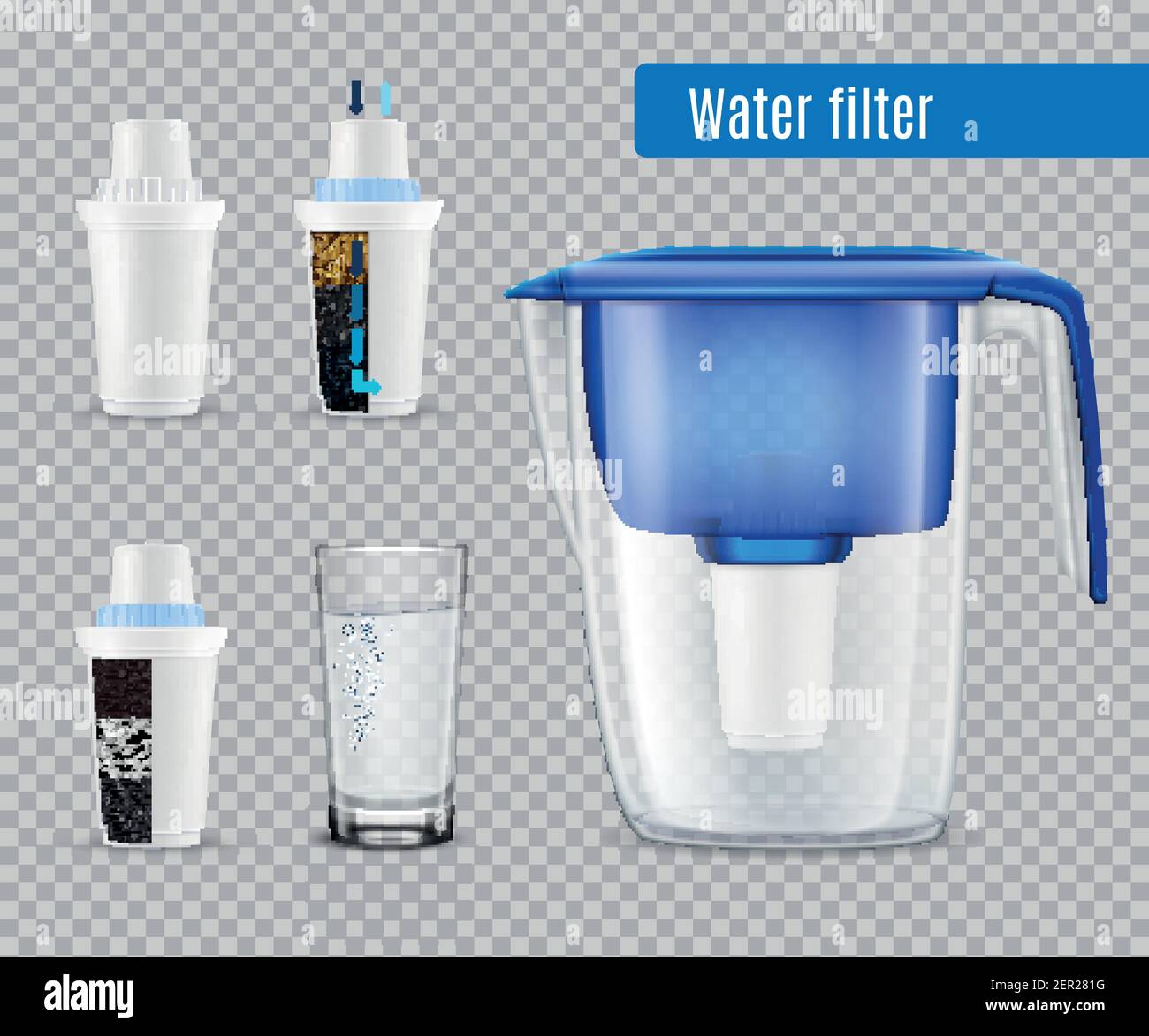 Household water filter pitcher with 3 replacement carbon cartridges and ...