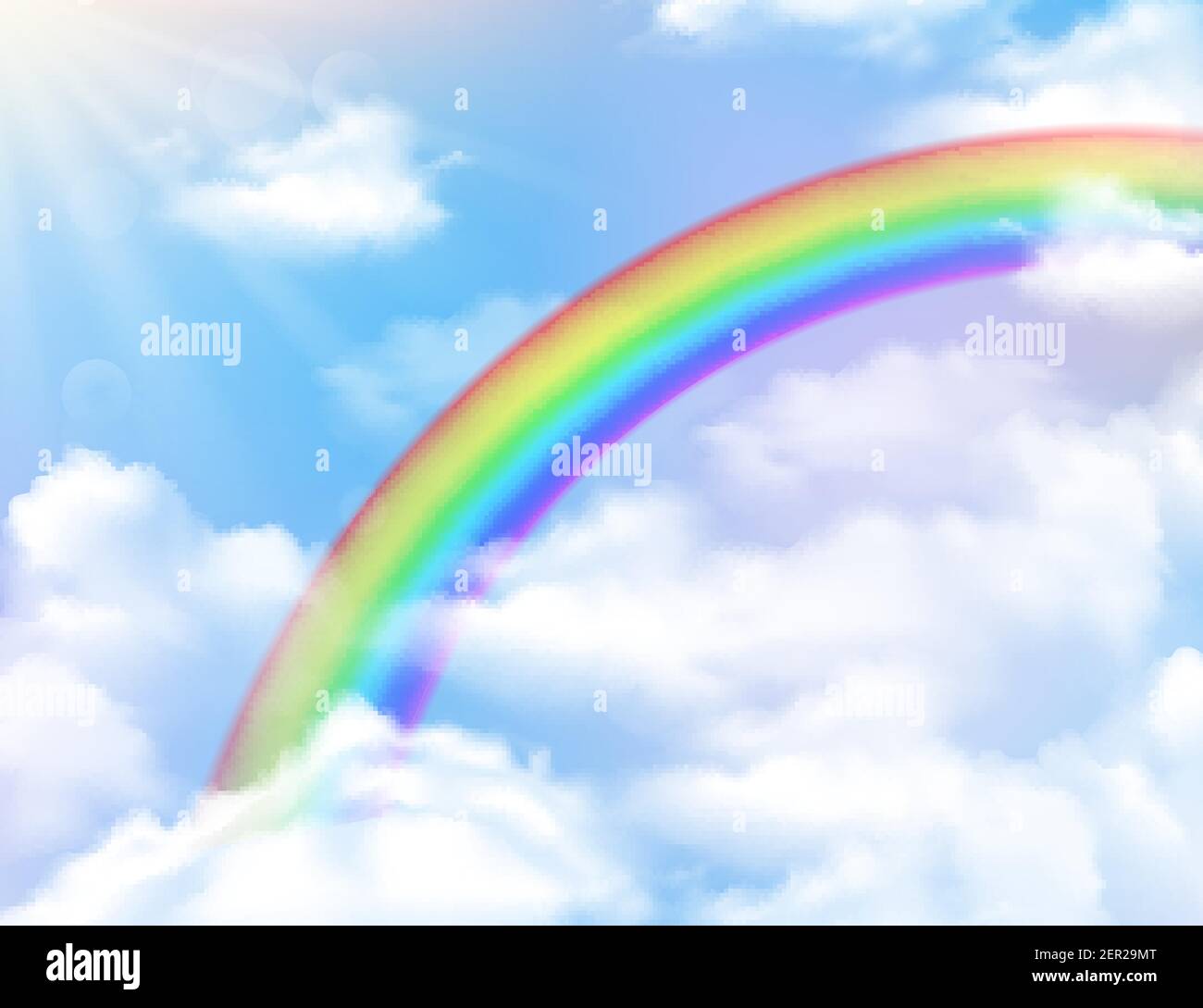 Bright rainbow sun sky and clouds realistic Stock Vector Image & Art ...