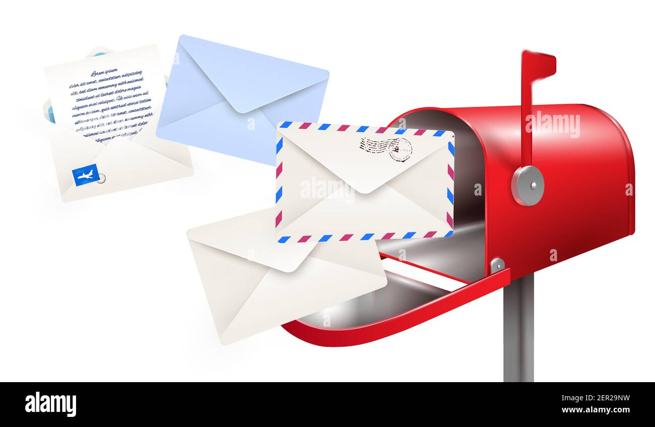 Realistic mailbox letters composition with images of classic mail box ...