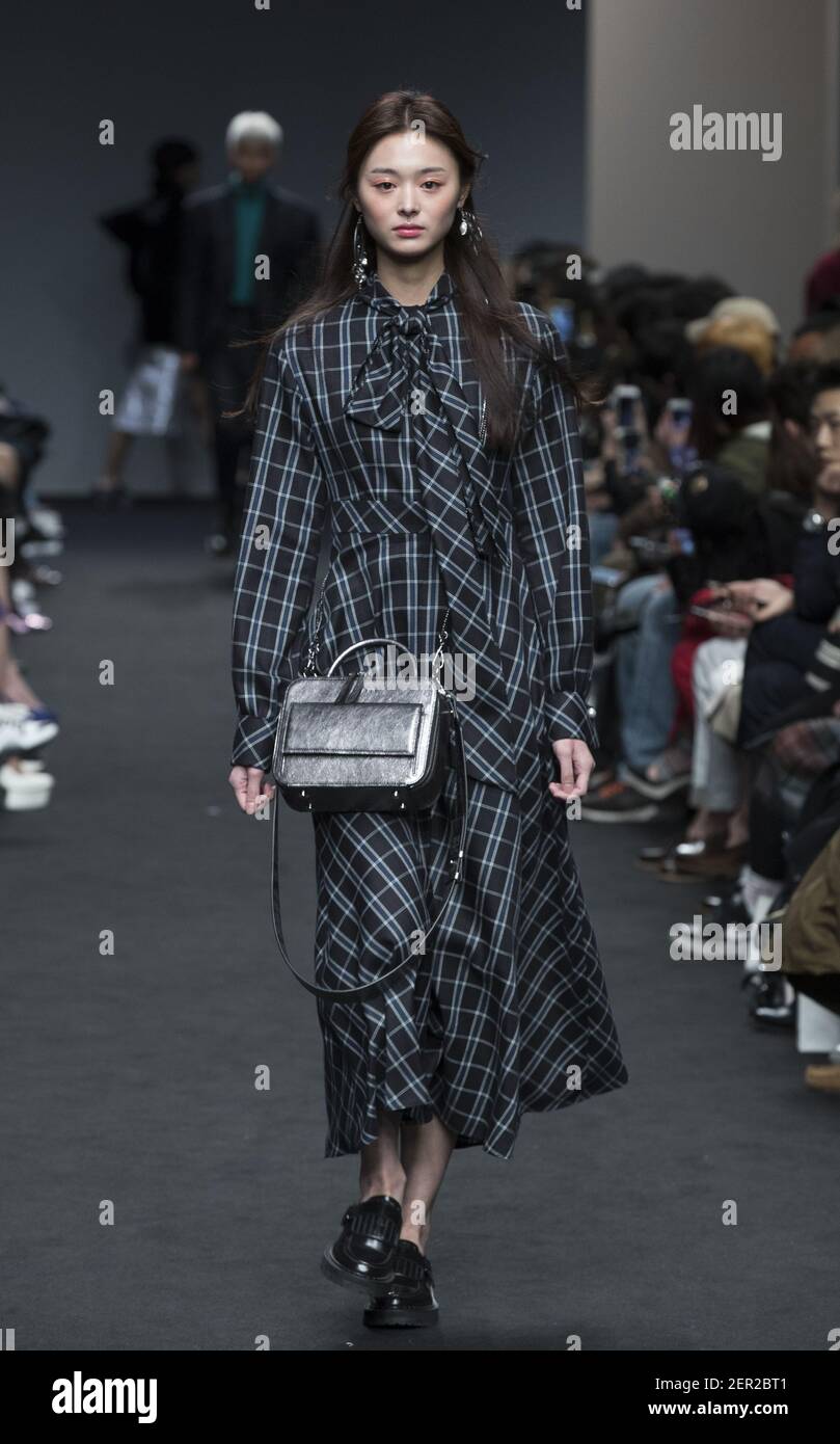 21 March 2018 - Seoul, South Korea : Model Walks on the cat walk during a 2018 F/W Hera Seoul ...