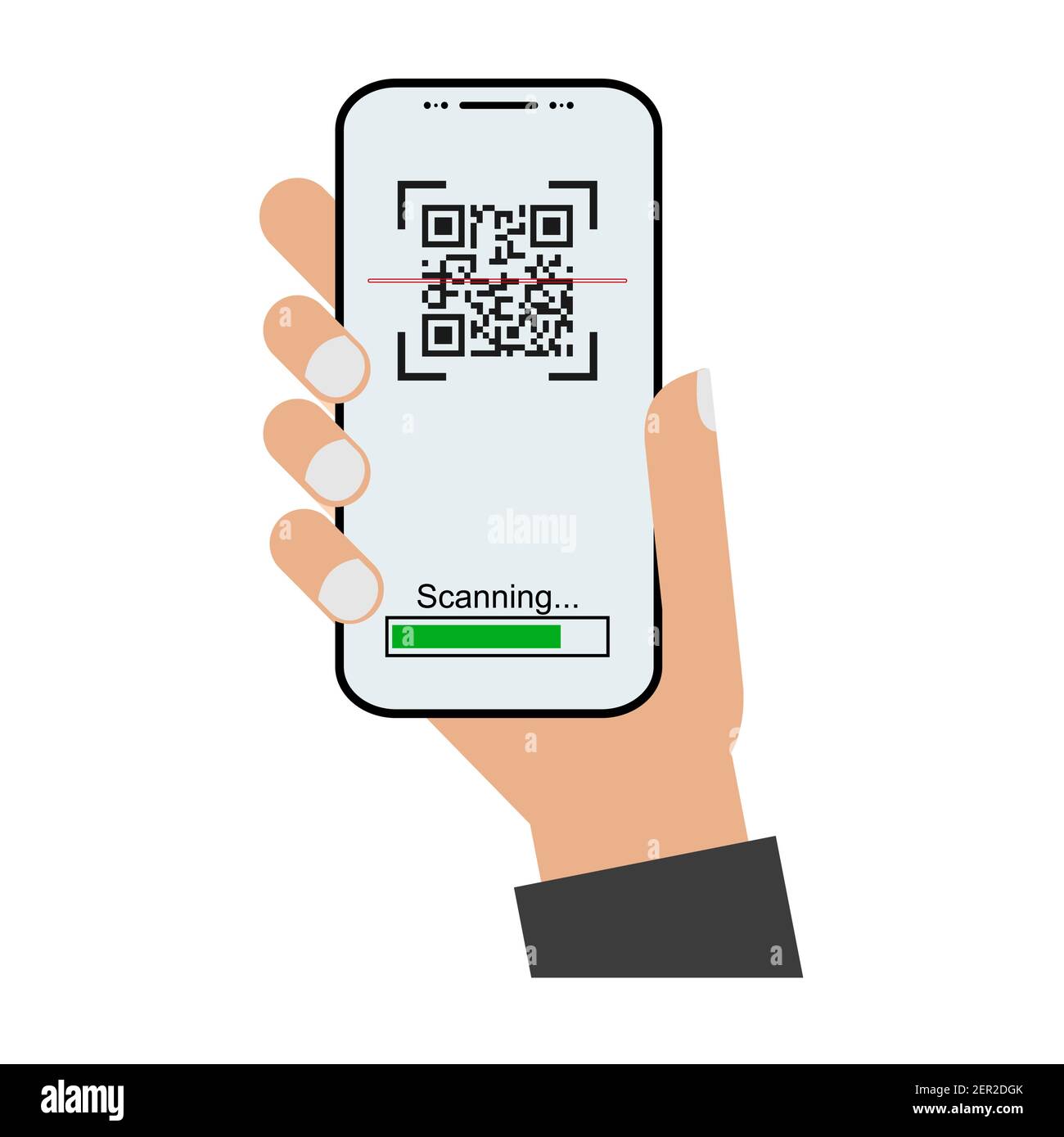 Mobil scan flat icon with hand isolated on white background. QR code ...