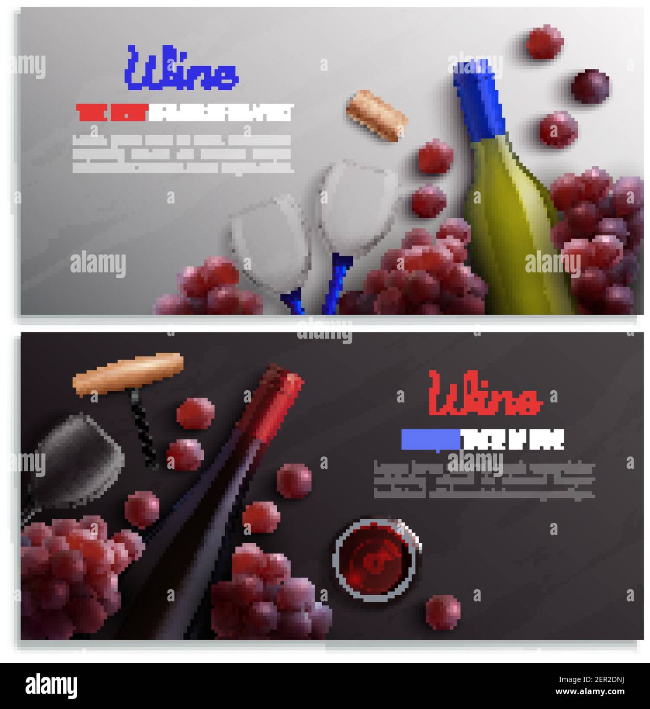 Wine realistic horizontal banners with advertising of drinks made from ...