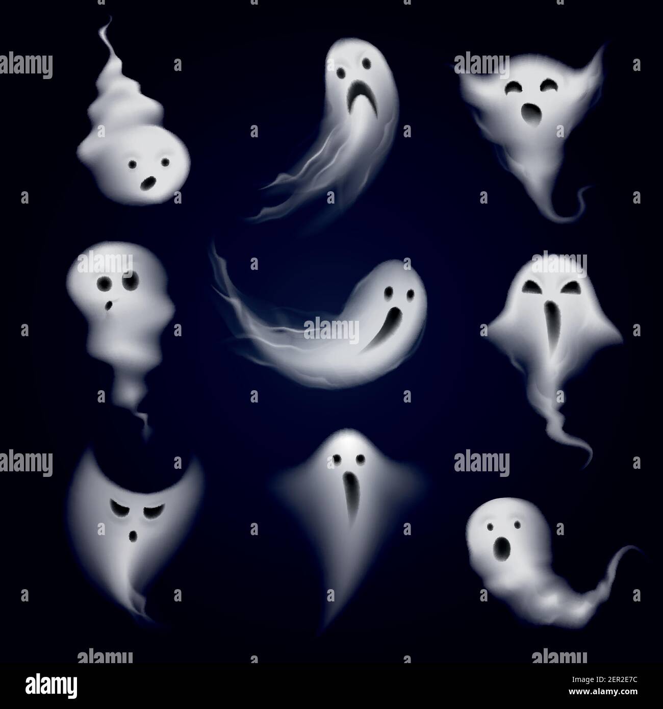 Scary and funny ghost emotions icons collection formed by realistic ...