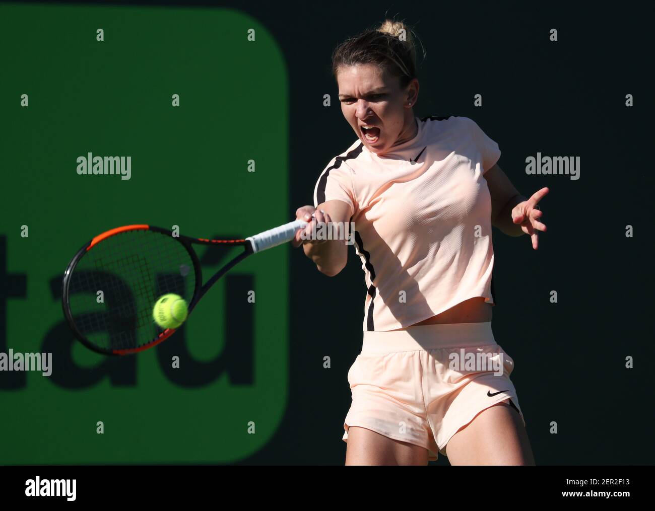March 22, 2018: Simona Halep from Romania hits a forehand against ...