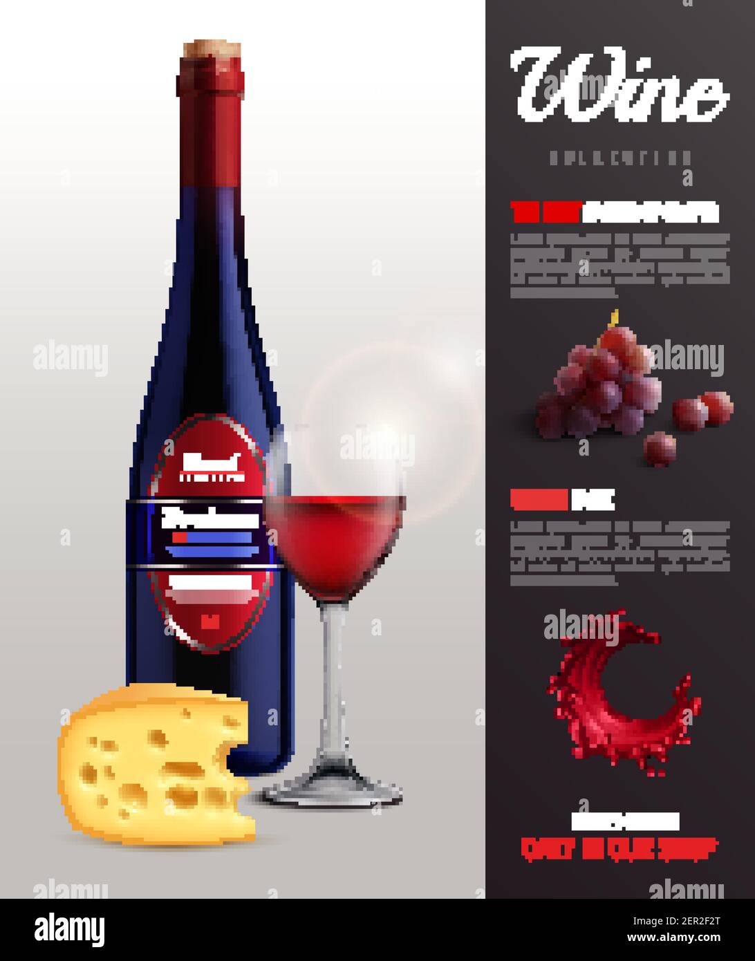 Wine realistic poster with grapes unique taste and cheese symbols ...