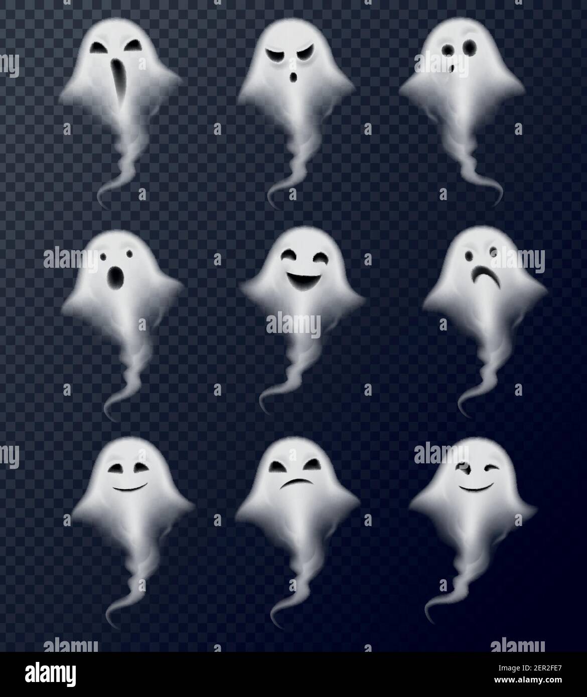 Ghost image of vapor steam smoke realistic spooky emotions icons ...