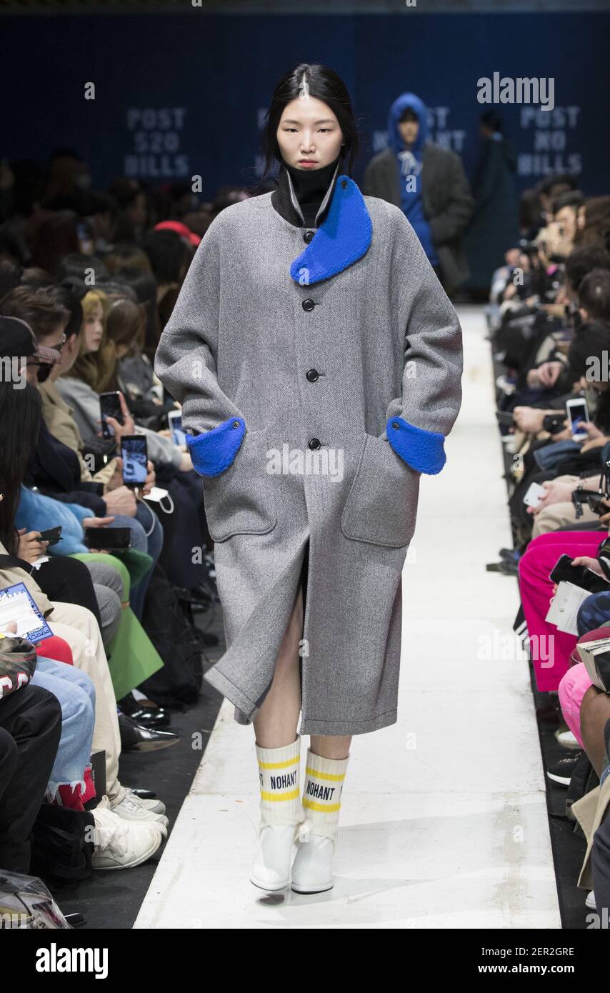 A model walks on the cat walk during a 2018 F/W Hera Seoul Fashion Week designer by designer Nam ...