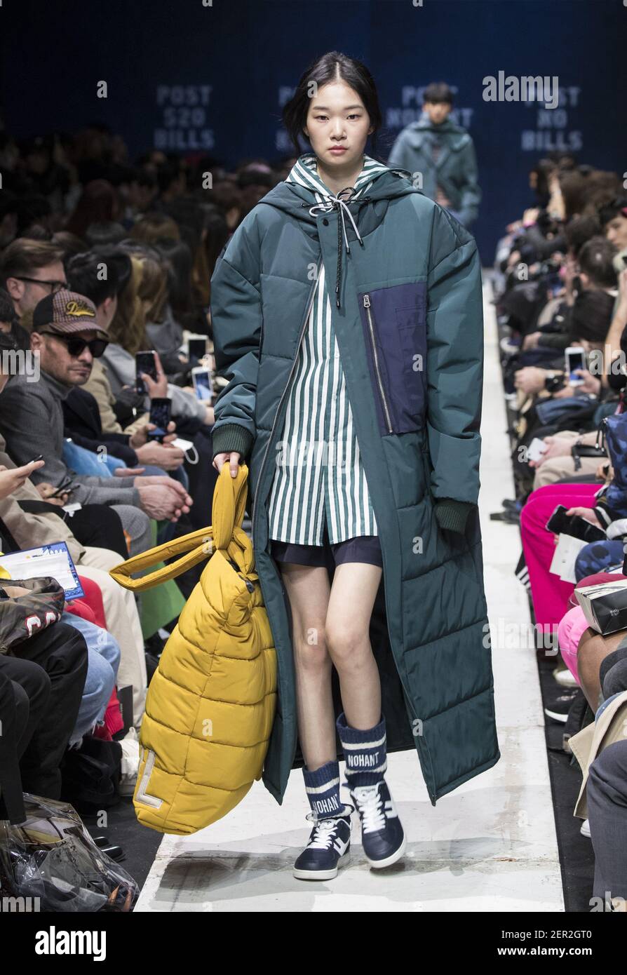 A model walks on the cat walk during a 2018 F/W Hera Seoul Fashion Week designer by designer Nam ...