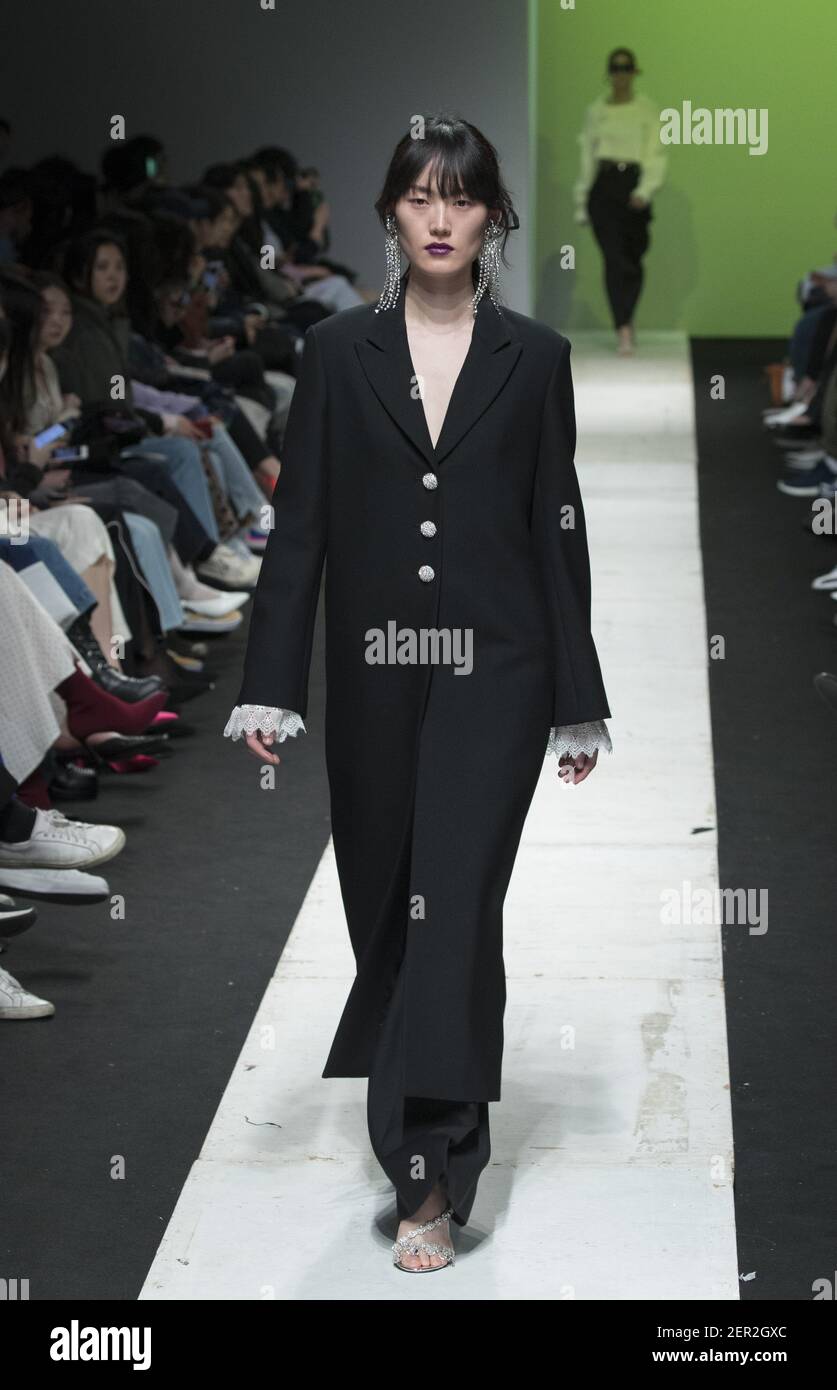 a Sora Choi walks on the cat walk during a 2018 f/w hera seoul fashion ...