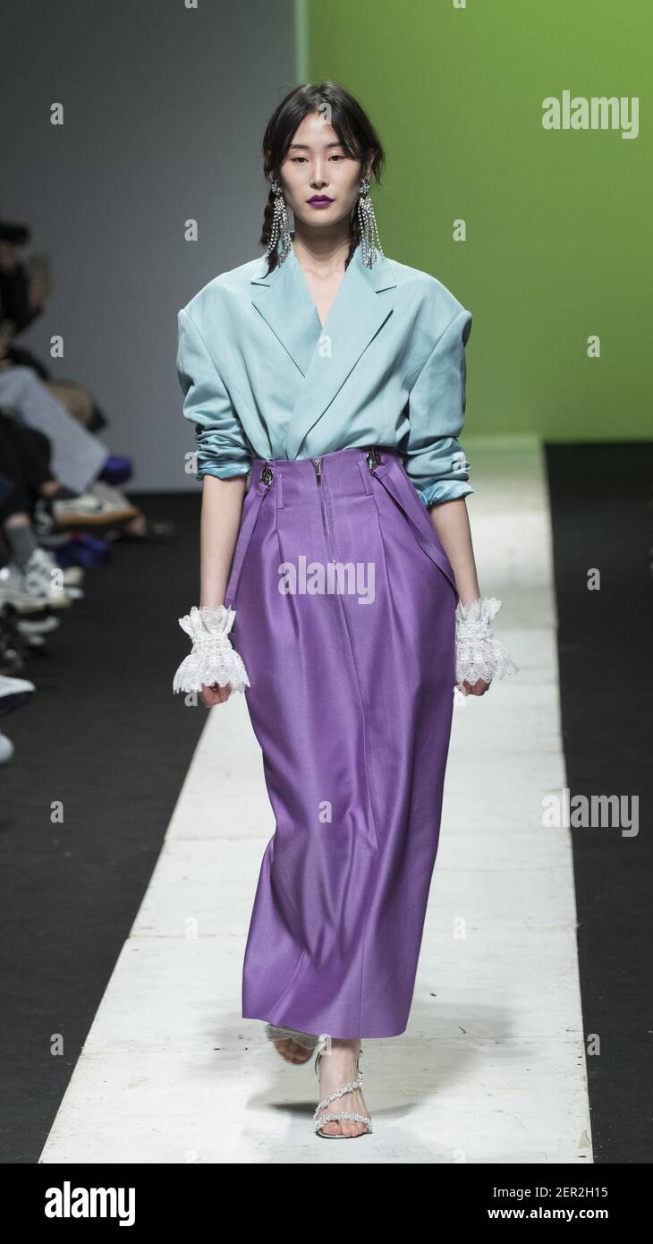 A model walks on the cat walk during a 2018 F/W Hera Seoul Fashion Week designer by Ye Ram-ji ...