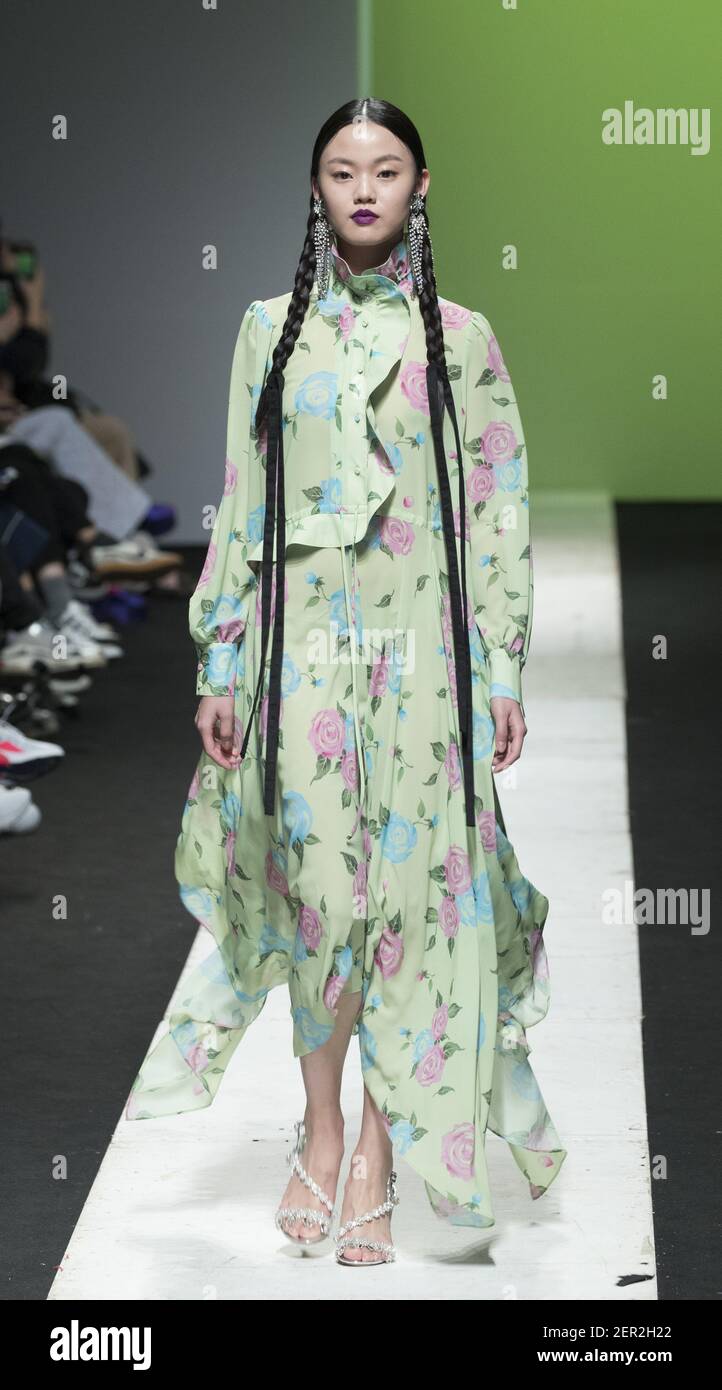 A model walks on the cat walk during a 2018 F/W Hera Seoul Fashion Week ...