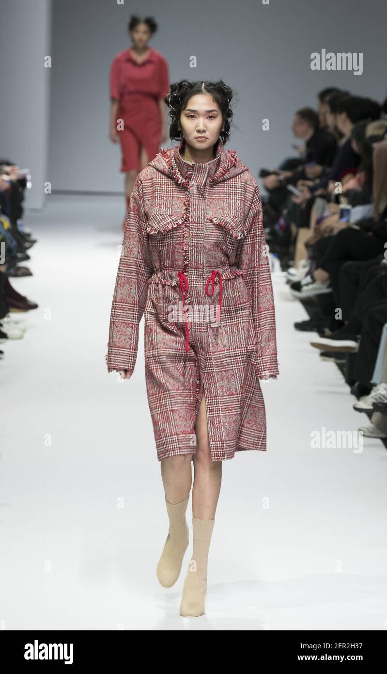 A model walks on the cat walk during a 2018 F/W Hera Seoul Fashion Week designer by designer Kye ...
