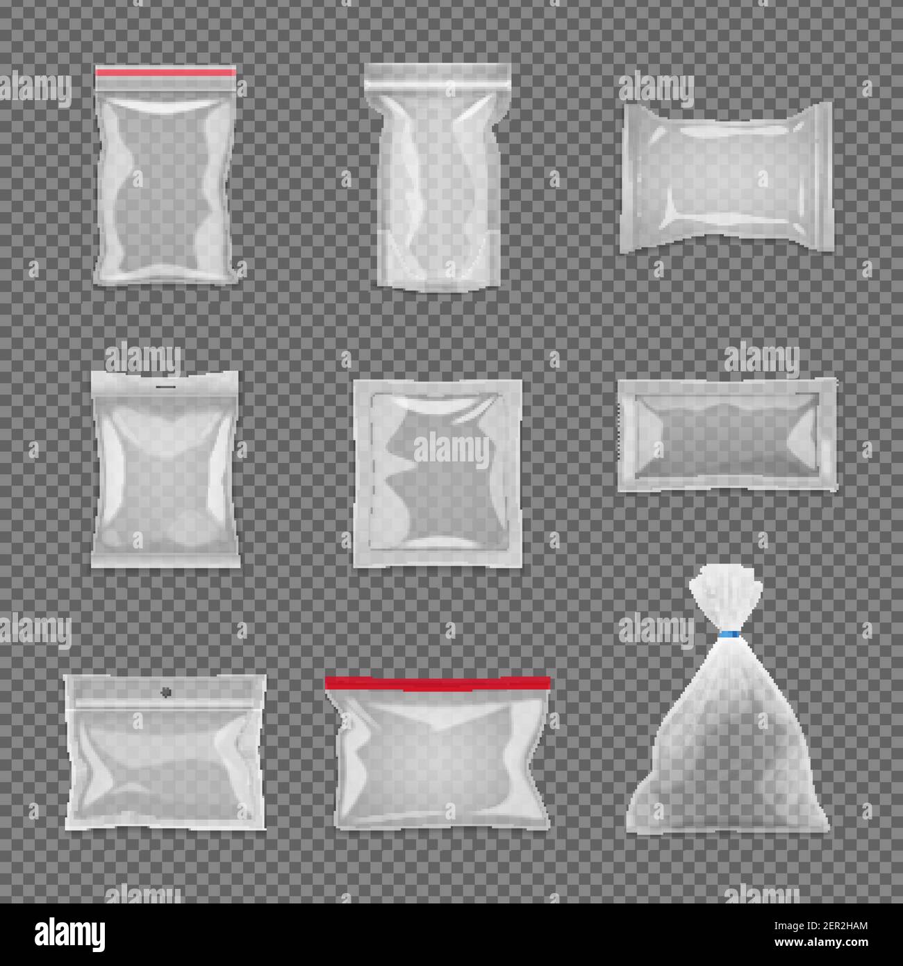 Realistic transparent package set in different shape isolated Stock ...