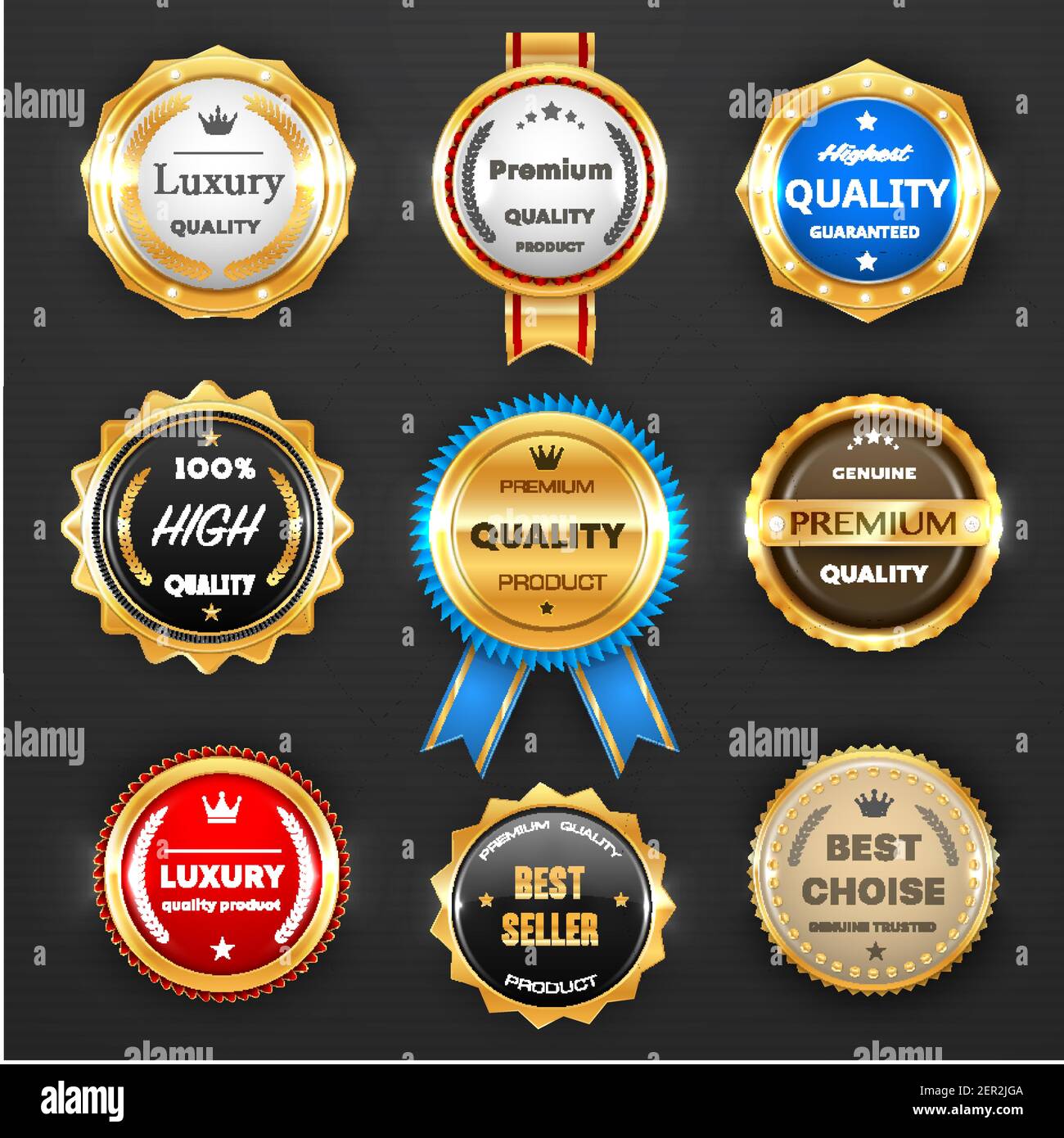 Award and quality labels isolated vector round emblems with golden ...