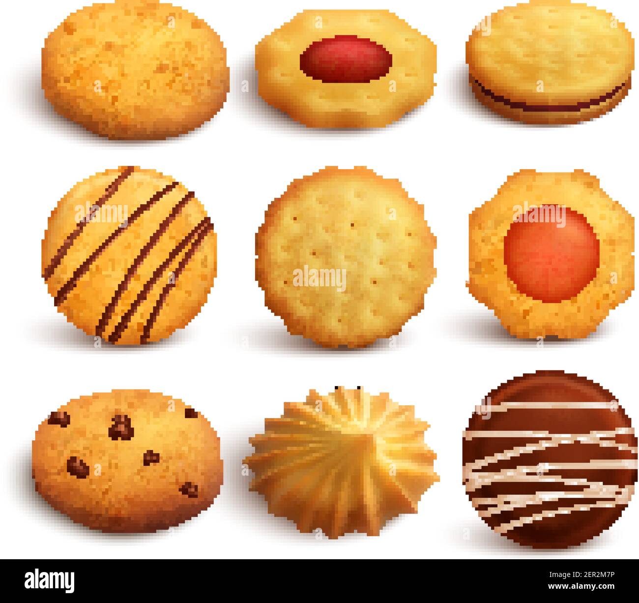 Set of variety cookies baked from wheat flour isolated on white ...