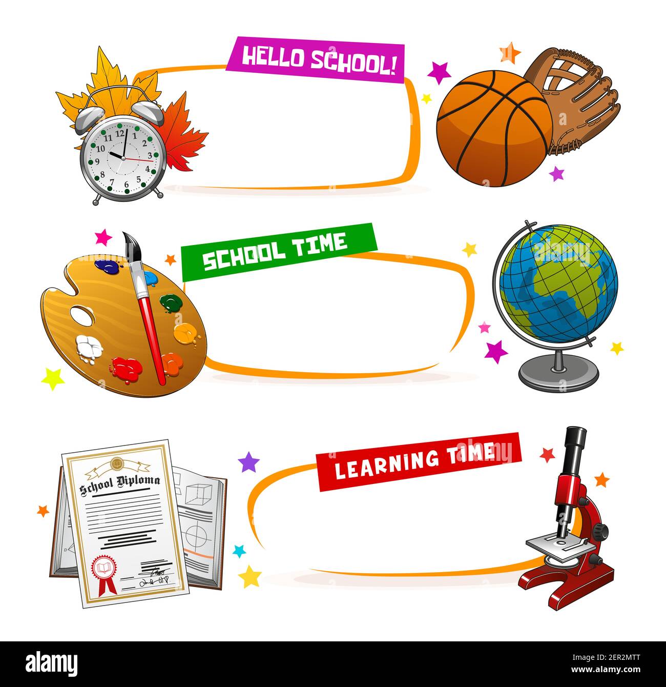 School supply and student book vector banners with copy space ...