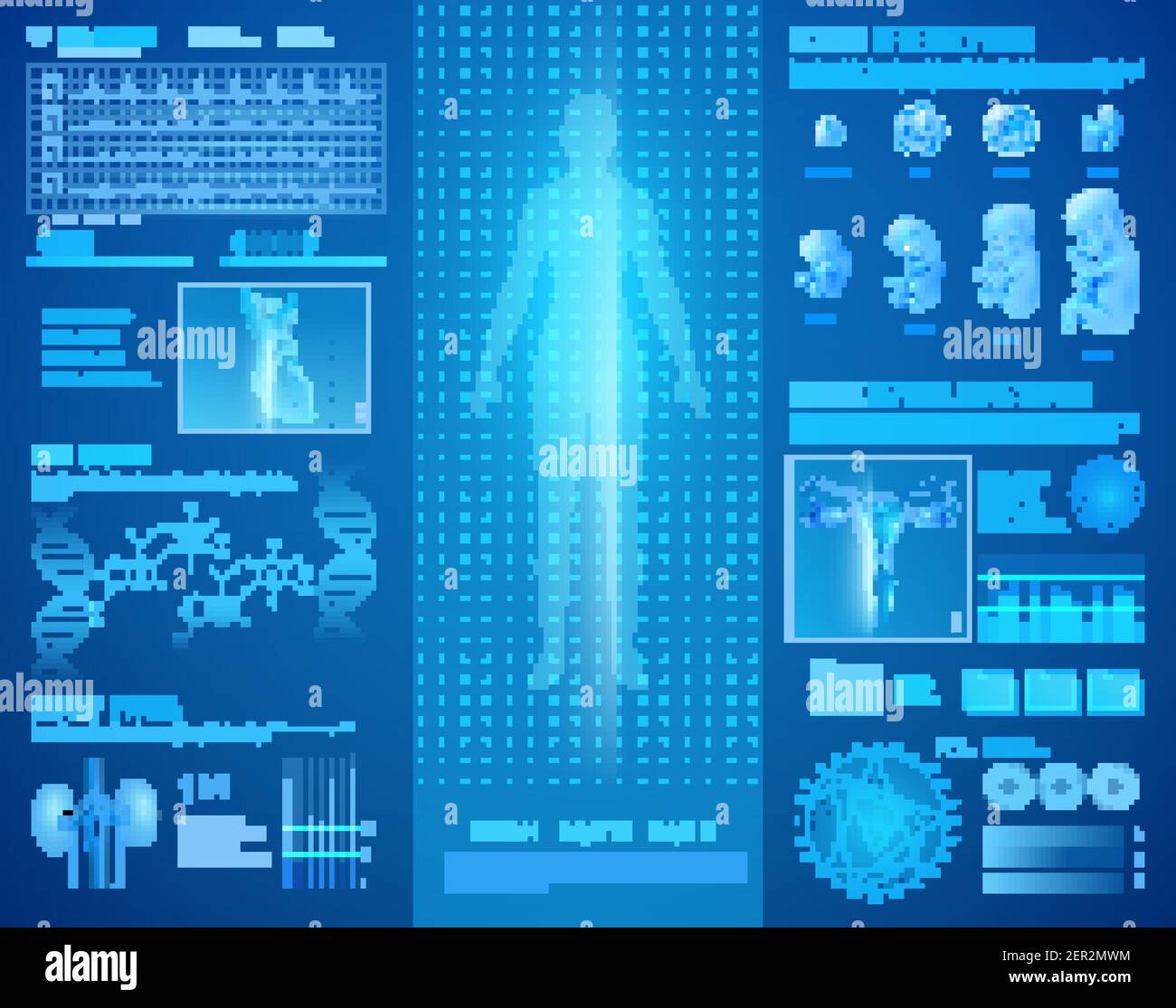 Medical hud interface with heart and kidney system realistic vector ...