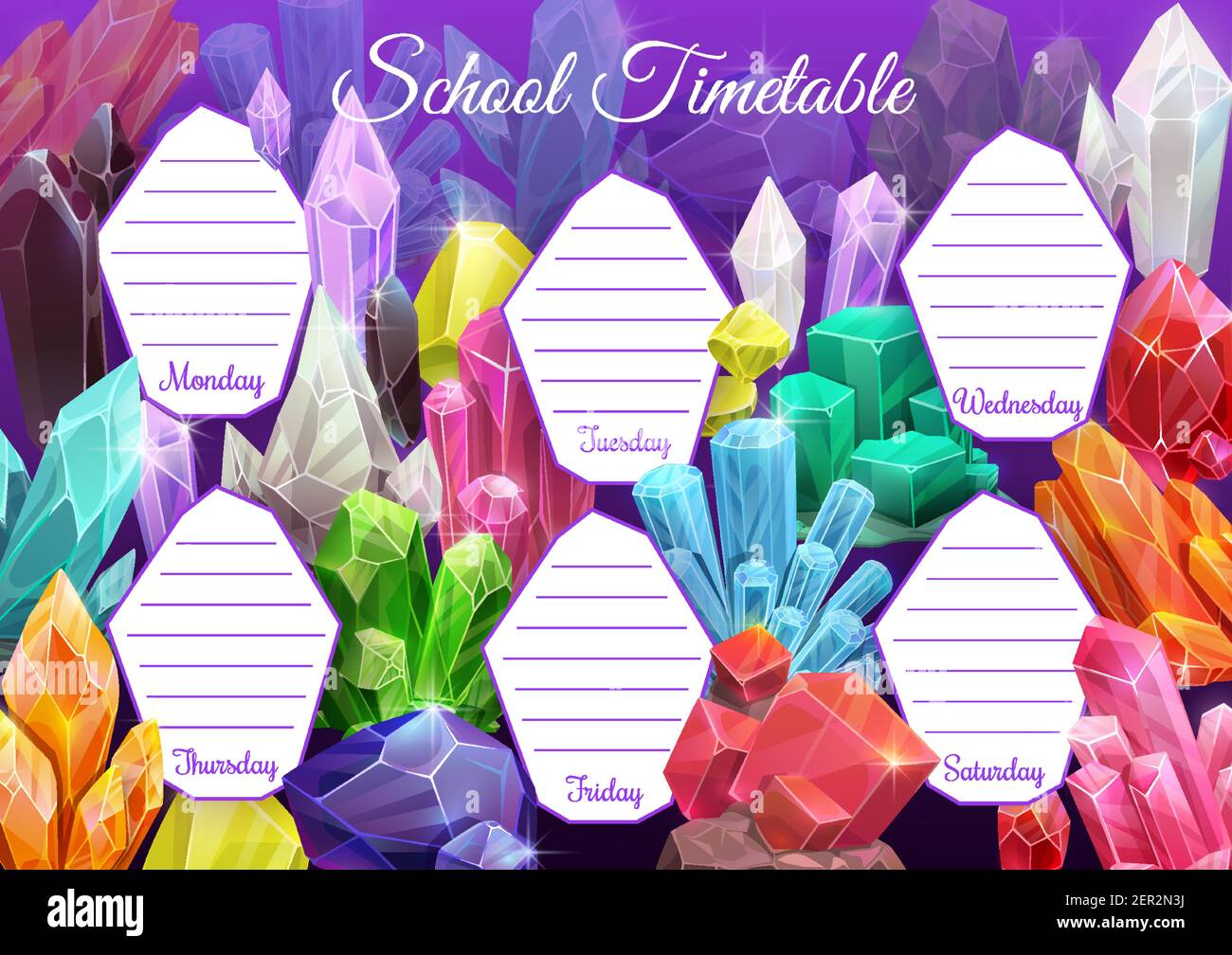 School timetable schedule with crystal background vector template ...