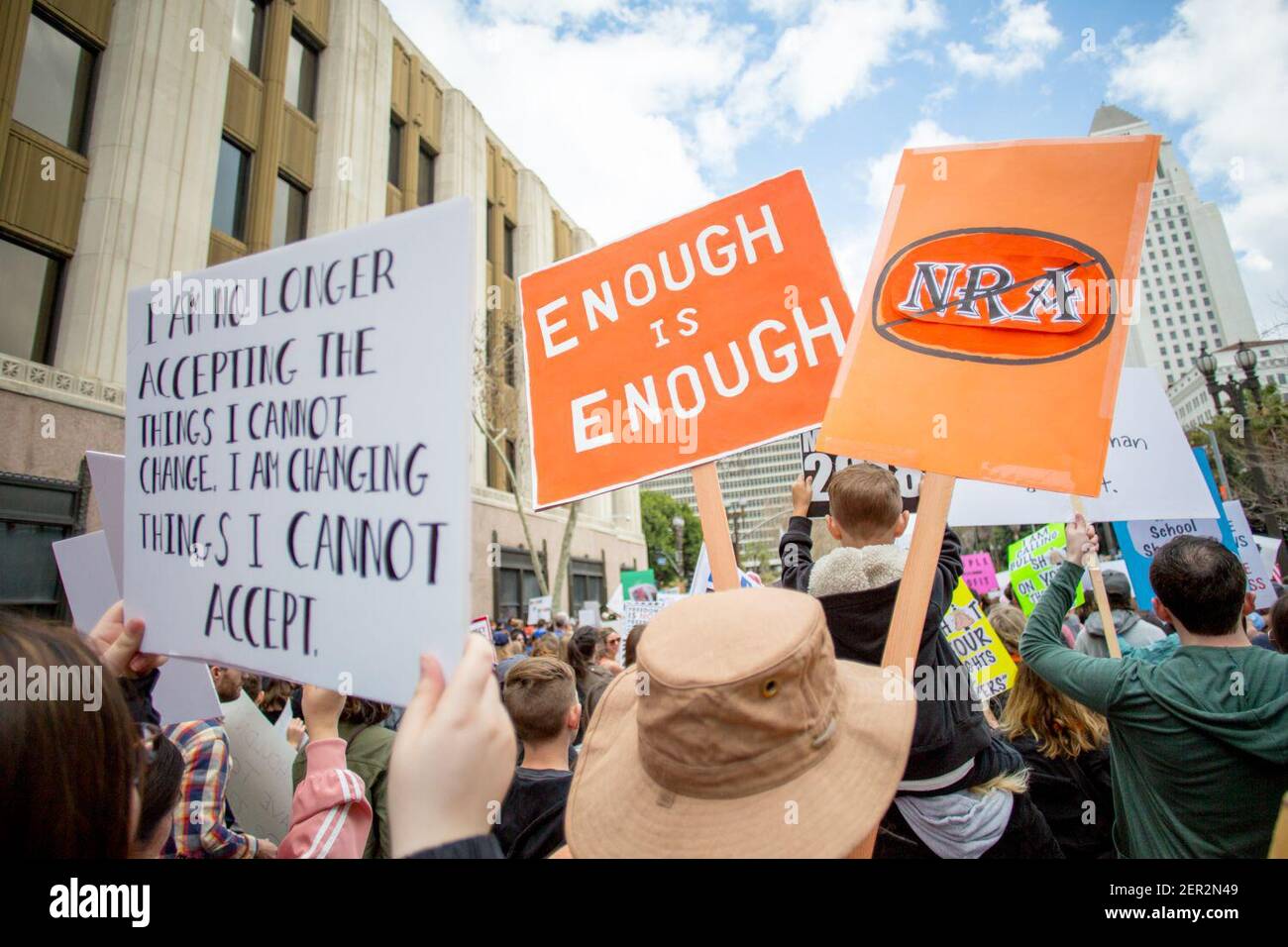 Protesters march in downtown Los Angeles during the March For Our Lives ...