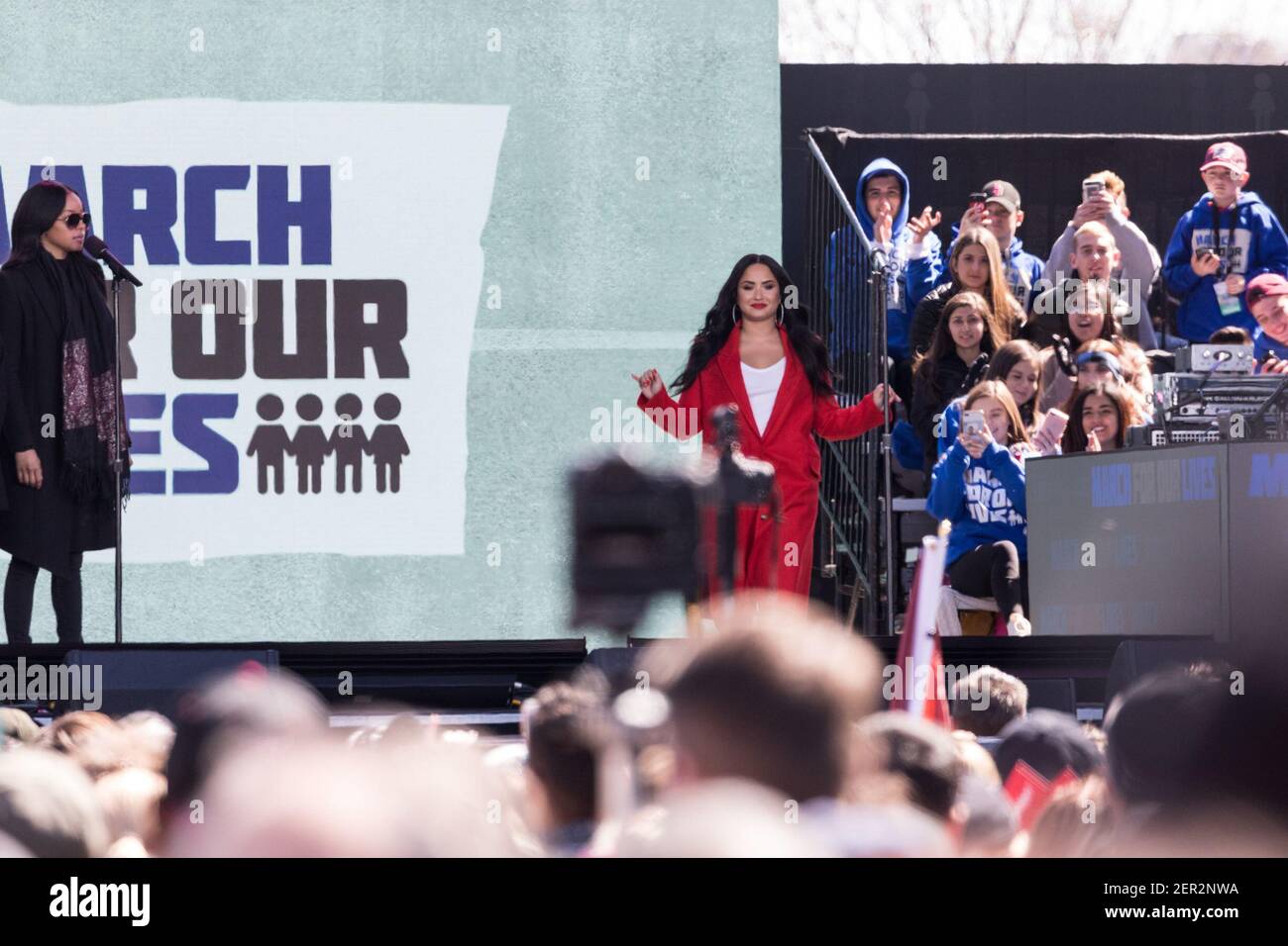 Demi Lovato (R), performs at the March For Our Lives Rally in ...