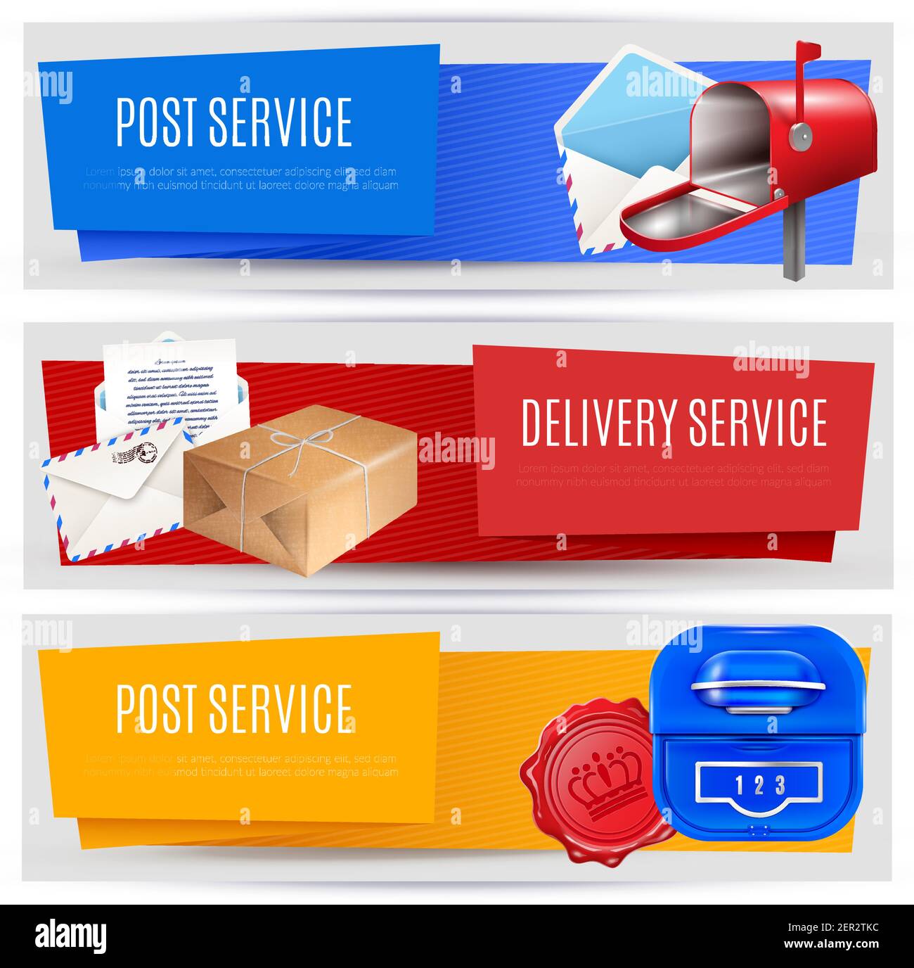 Realistic post mailbox letter banners set of three horizontal ...