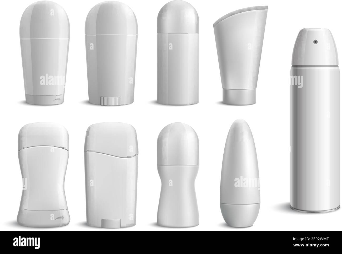 Realistic white deodorant bottles set of different shapes on ...
