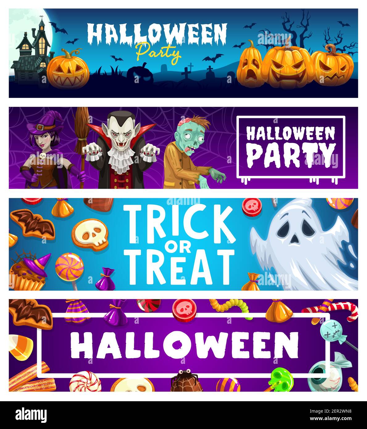 Halloween holiday trick or treat horror party vector banners. Scary ...