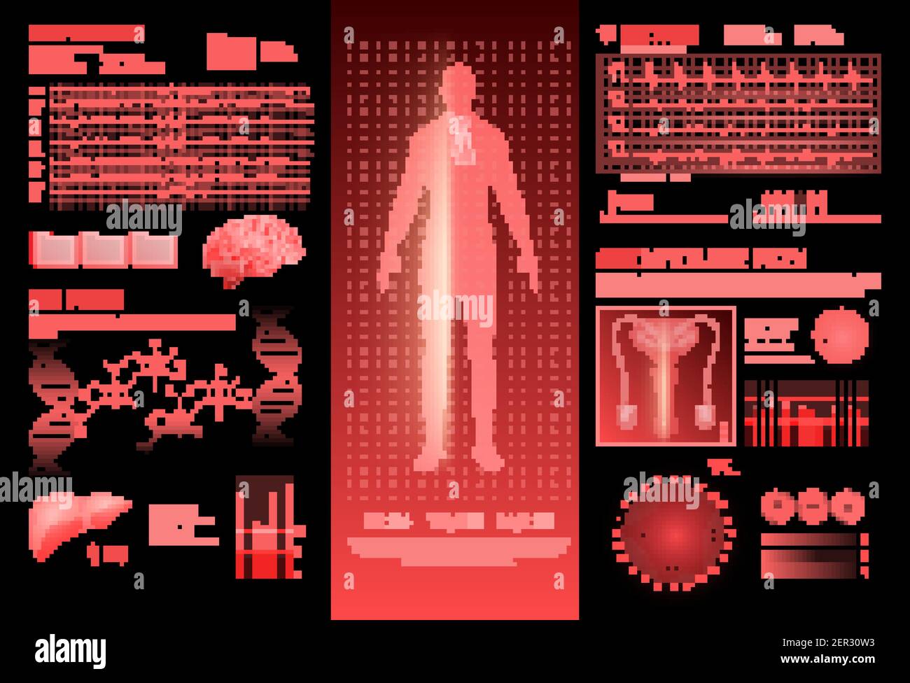Medical hud interface infographics layout with ekg dna encephalography ...