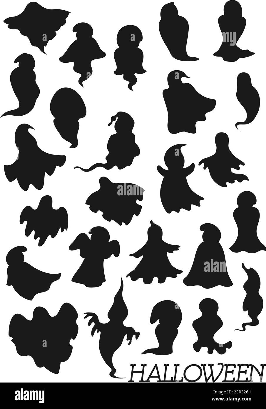 Ghost black silhouettes vector design with Halloween spooky night ...
