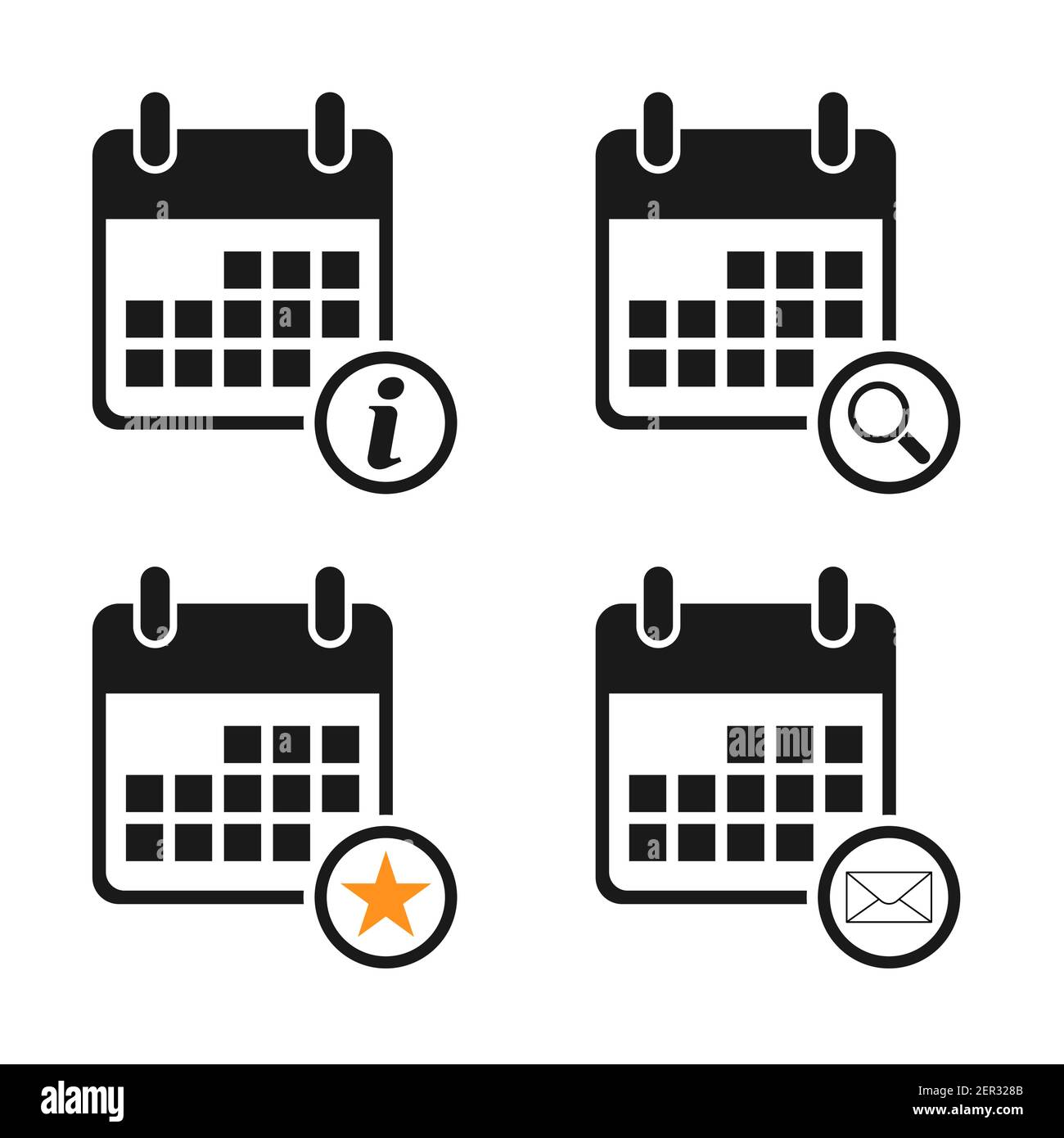 Set of calendar icon, date event symbol isolated on white background ...