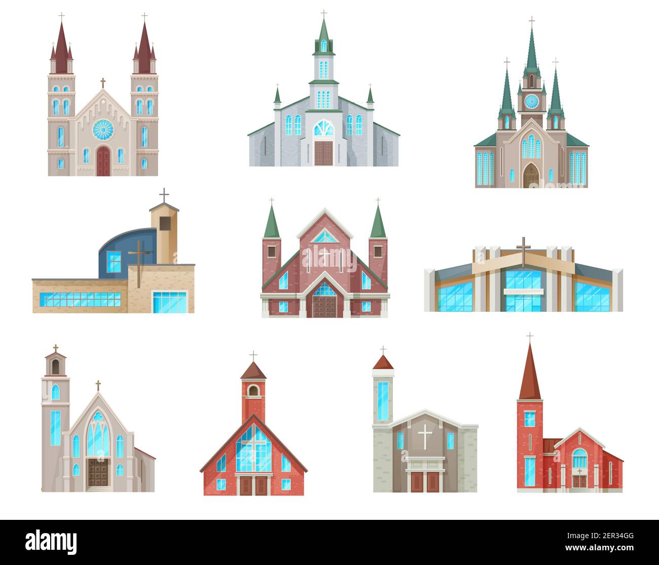 Catholic church buildings vector icons. Isolated cathedral, chapels and ...