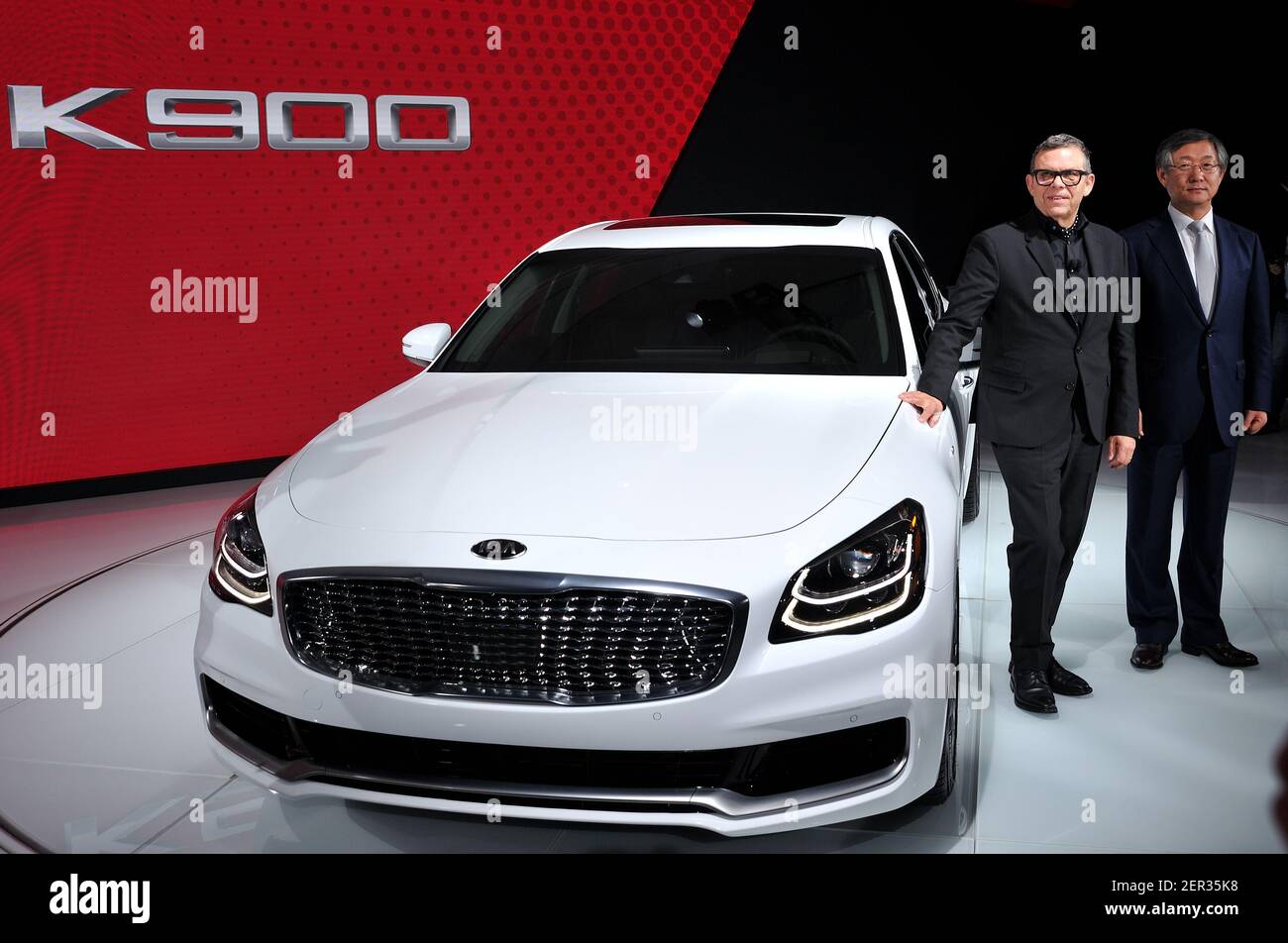 L-R: Peter Schreyer, President, Chief Design Officer, KIA, and KIA exec ...