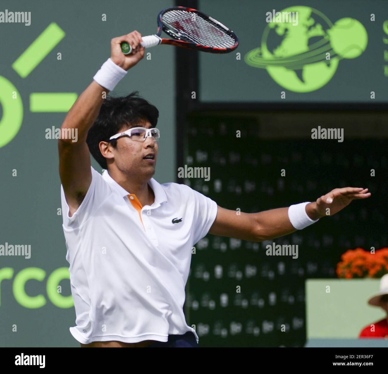 March 28 2018: Hyeon Chung (KOR) loses to John Isner (USA) 1-6, 4-6, at ...