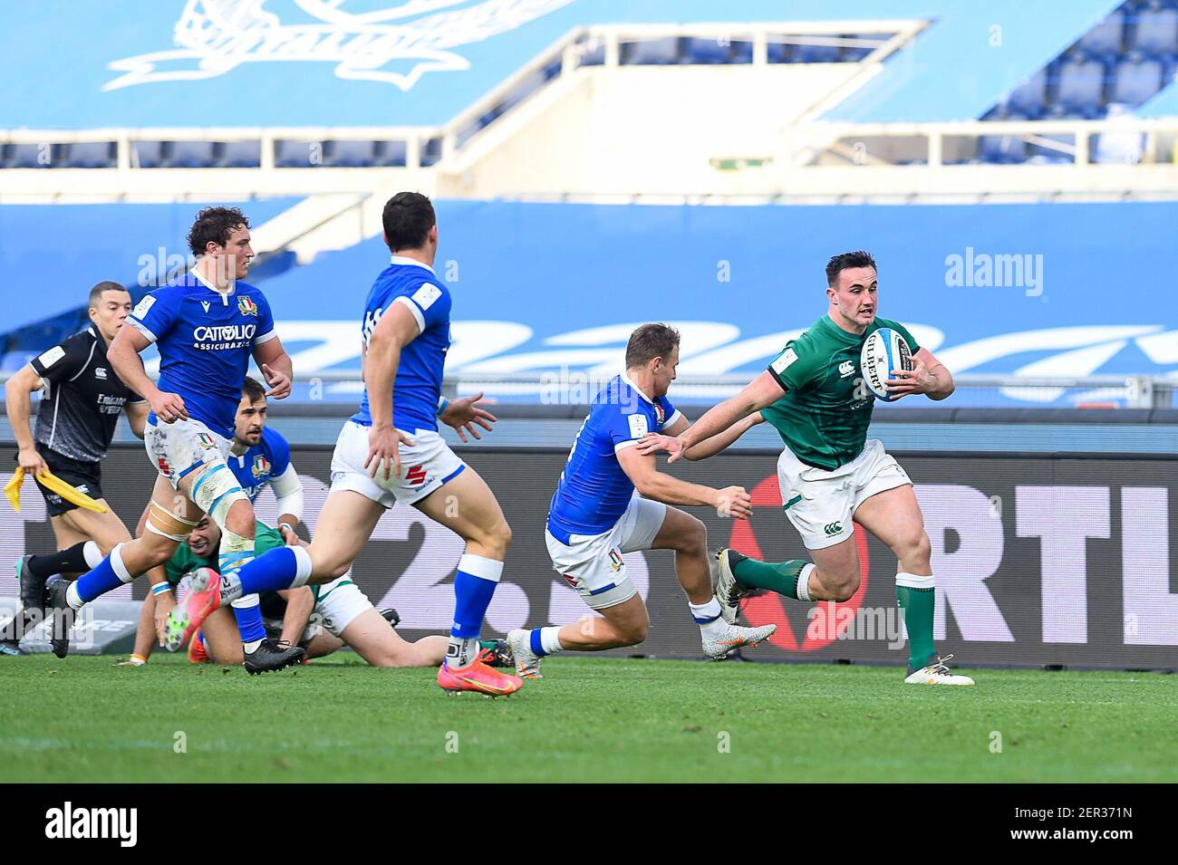 Rome, Italy. 27th Feb, 2021. Ronan Kelleher (R) of Ireland in action ...
