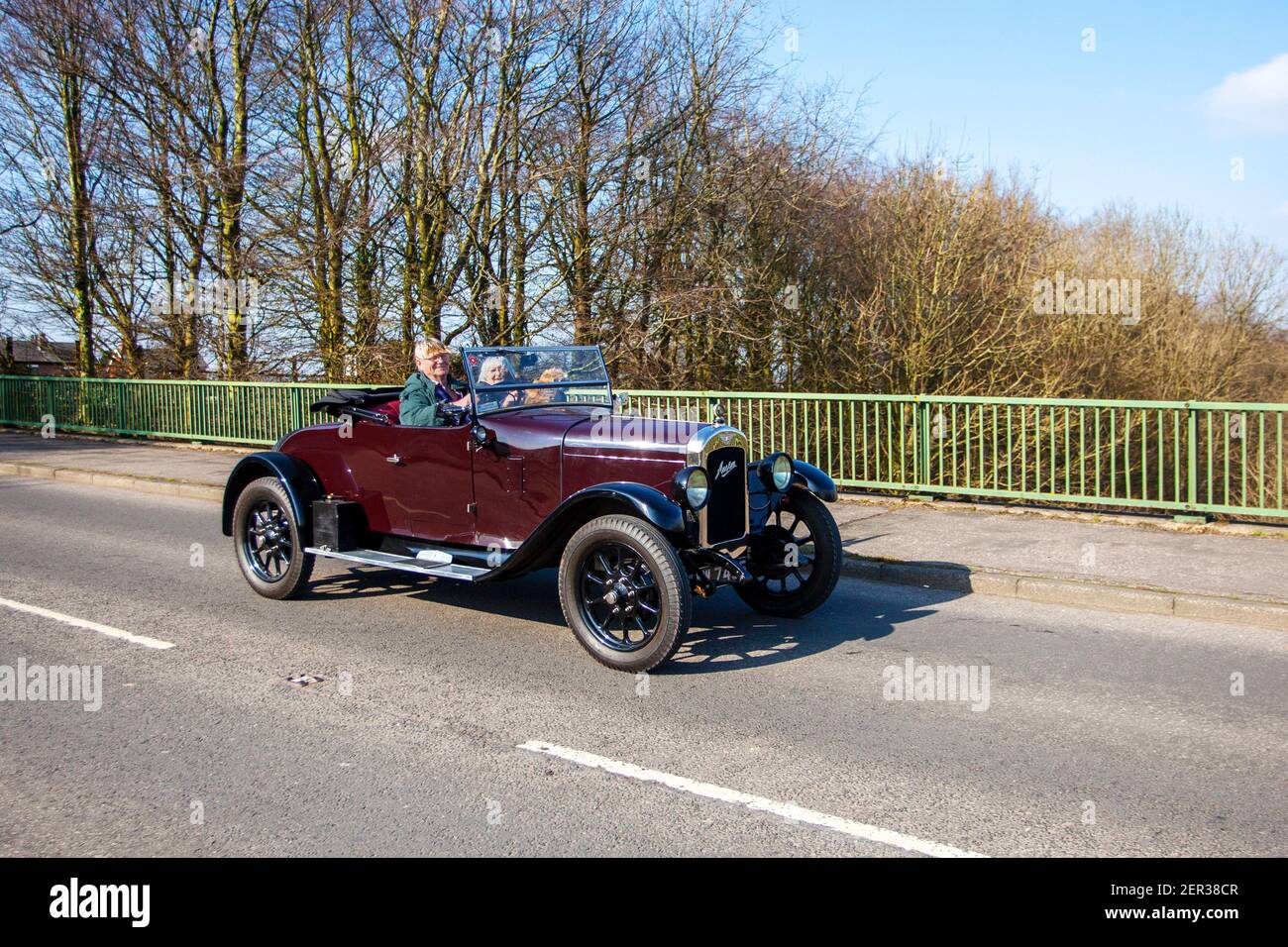1928 20s pre-war maroon 1200cc Austin roadster; Vehicular traffic ...