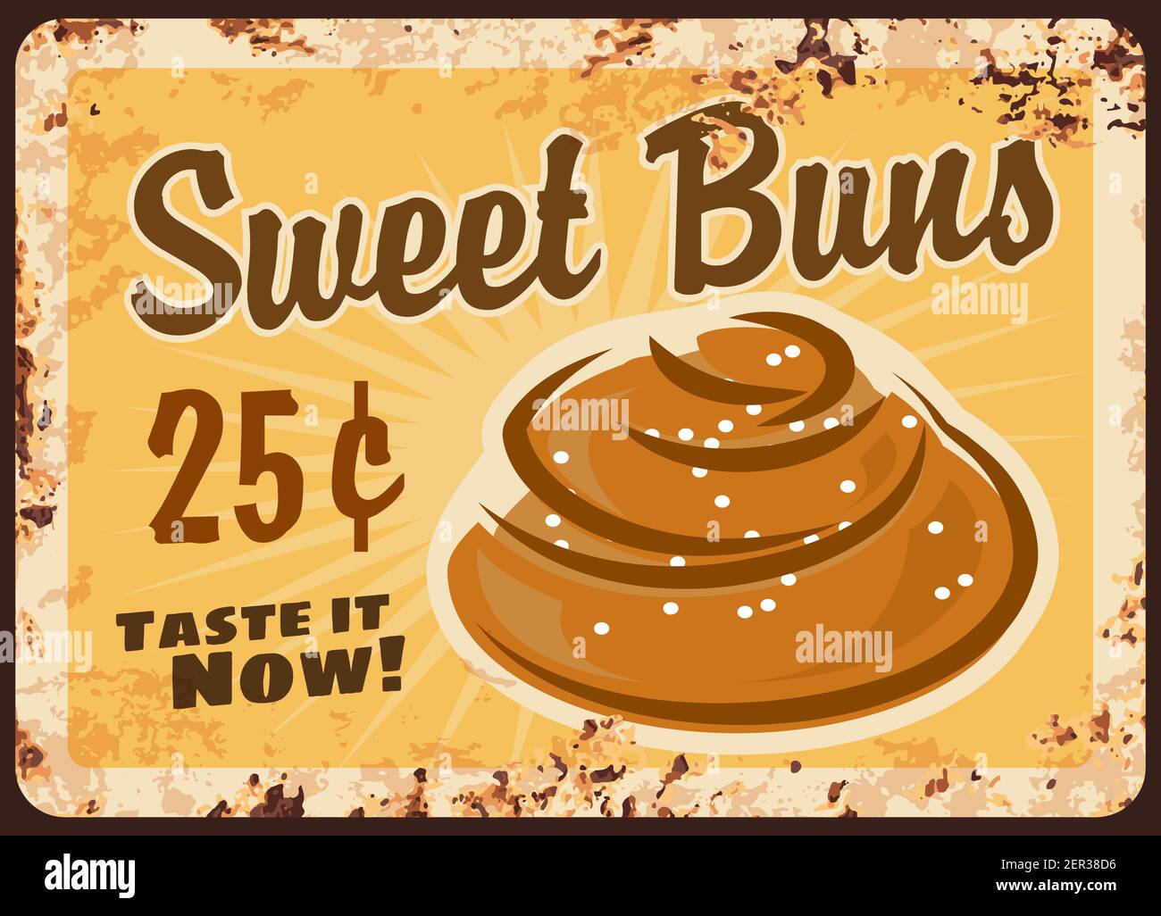 Sweet bun metal rusty plate, bakery and pastry shop price menu, vector ...