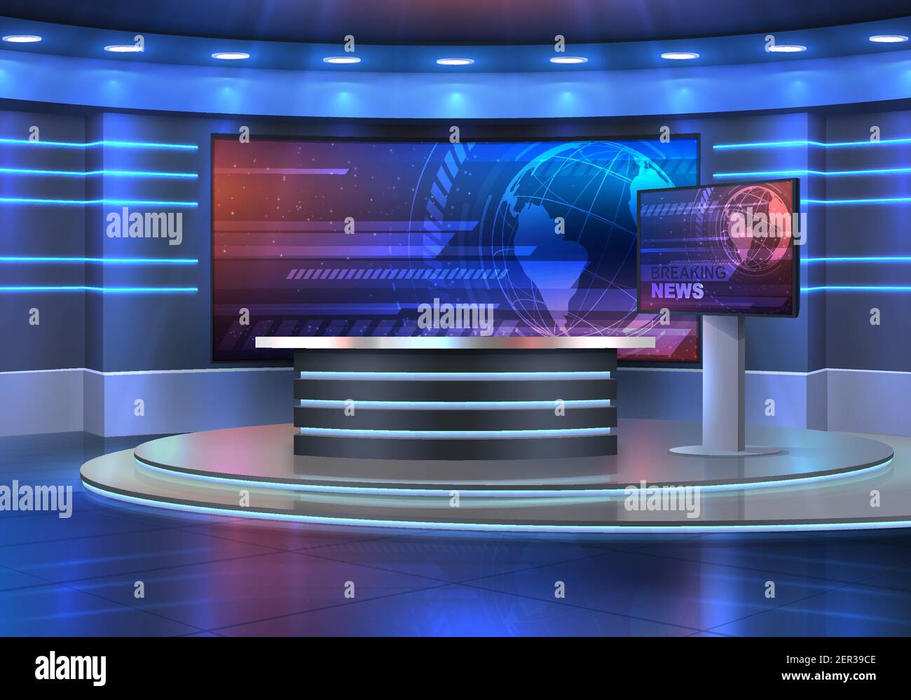 Studio interior for news broadcasting, vector empty placement with ...