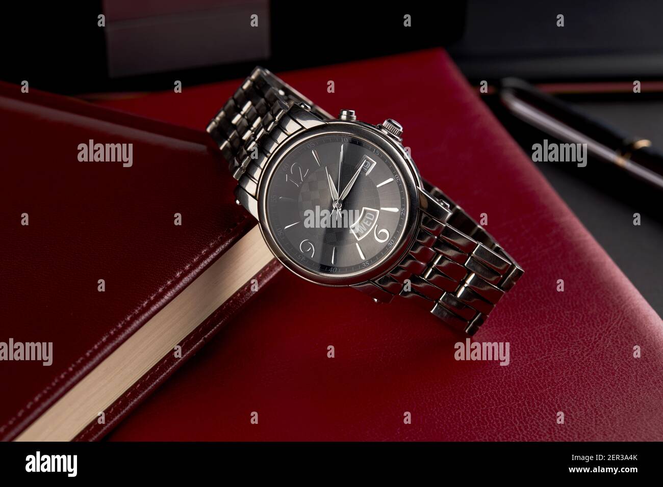 business time management concept. male luxury watch at workplace Stock ...