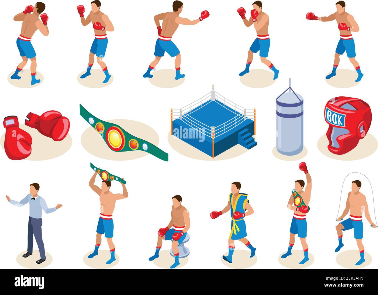 Box isometric icons collection with isolated images of boxing equipment ...