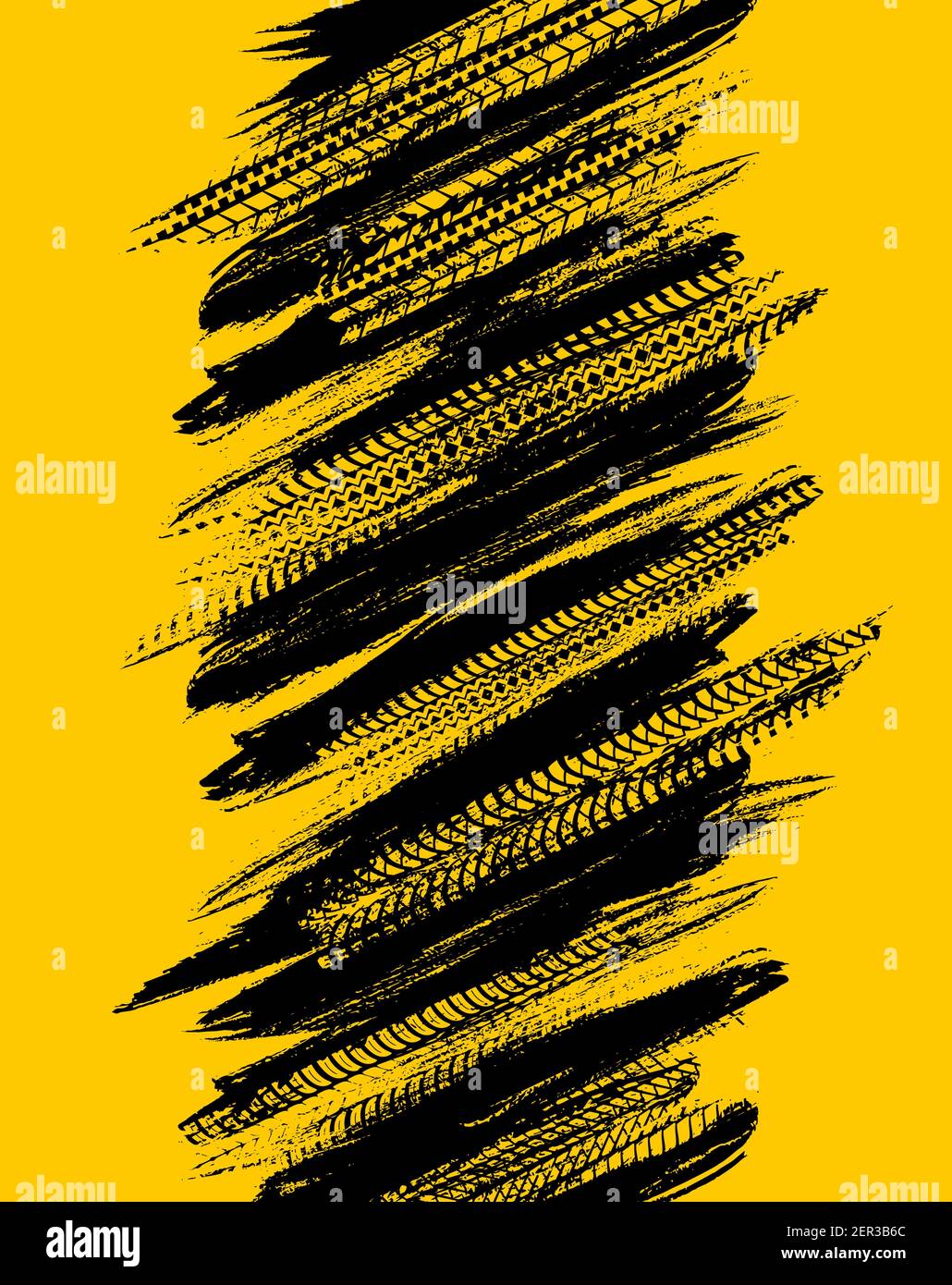 Offroad grunge tyre prints, vector abstract black pattern on yellow ...
