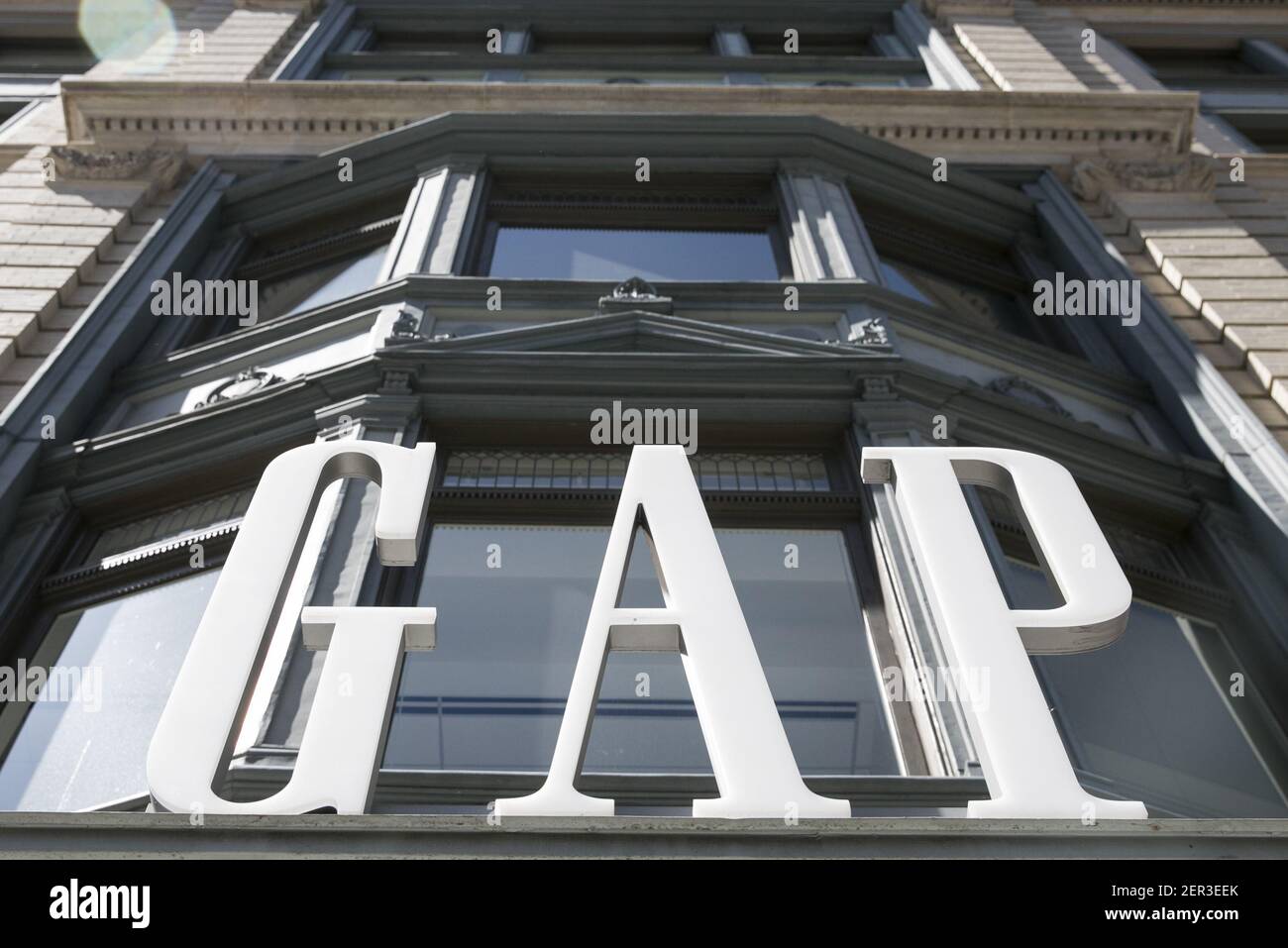 A logo sign outside of a Gap retail store in downtown Washington, D.C ...