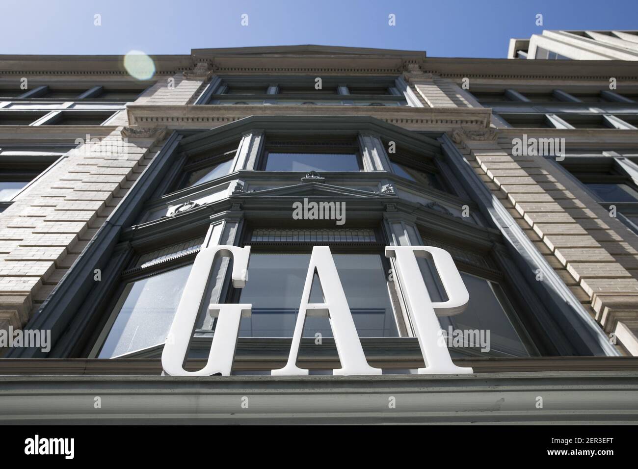 A logo sign outside of a Gap retail store in downtown Washington, D.C ...